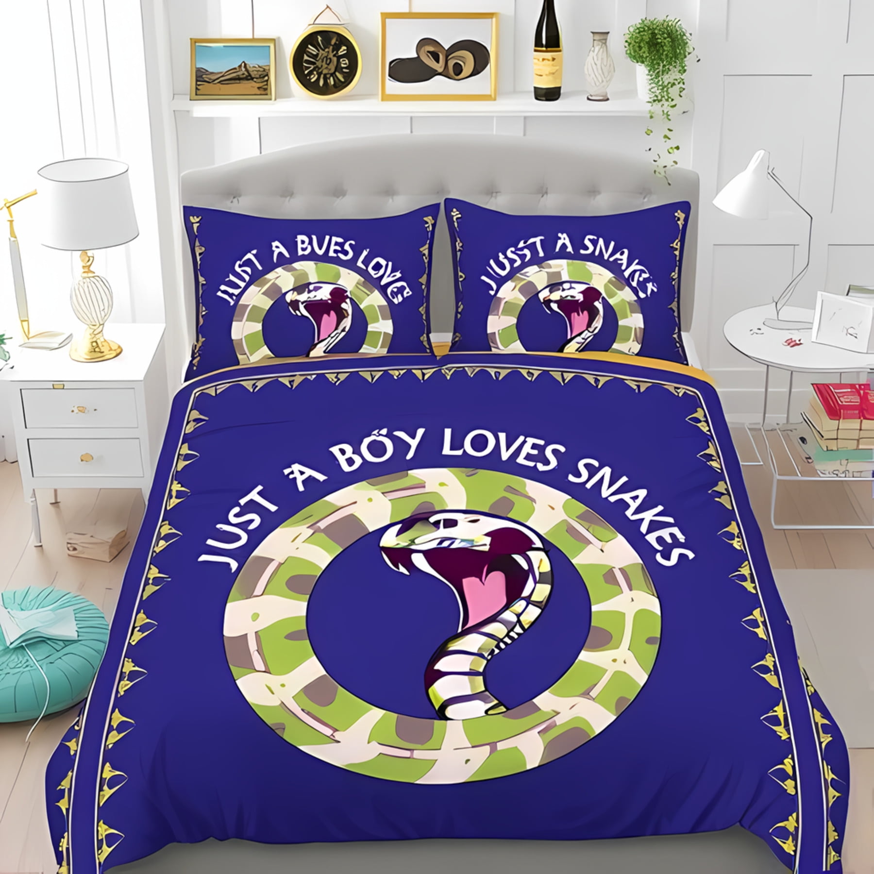 3-Piece Duvet Cover Set - Whimsical Snake Design with " Just a Boy ...