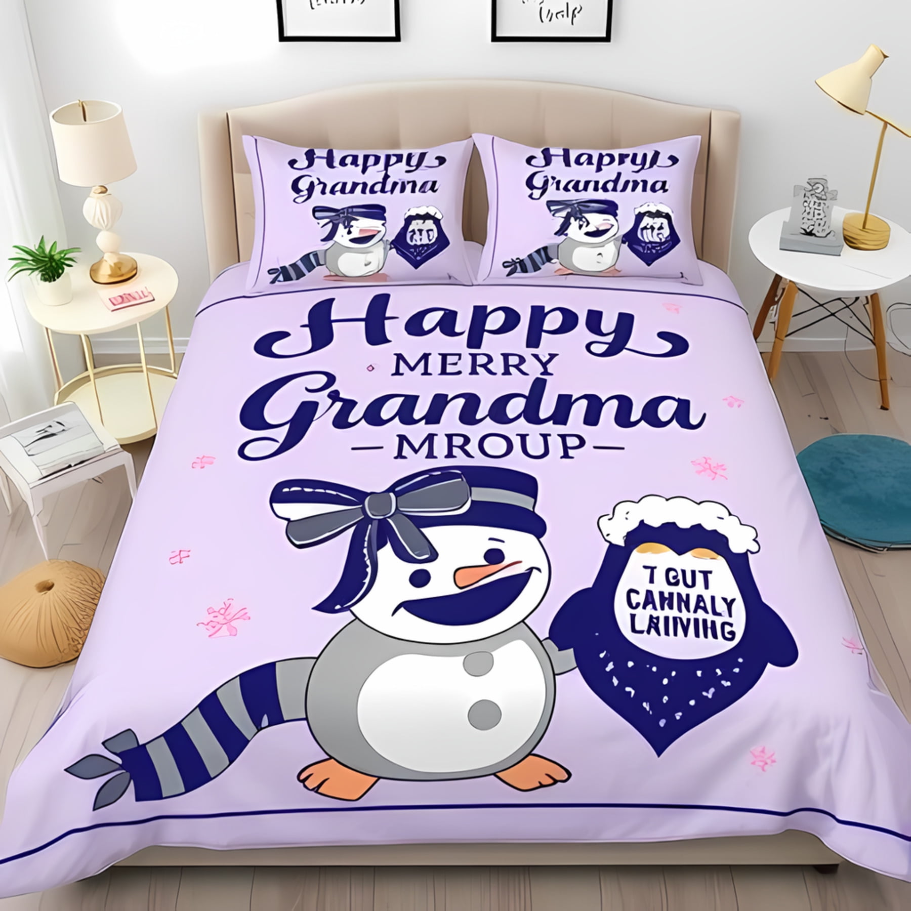 3-Piece Duvet Cover Set with Whimsical Snowman Design Blue Scarf ...