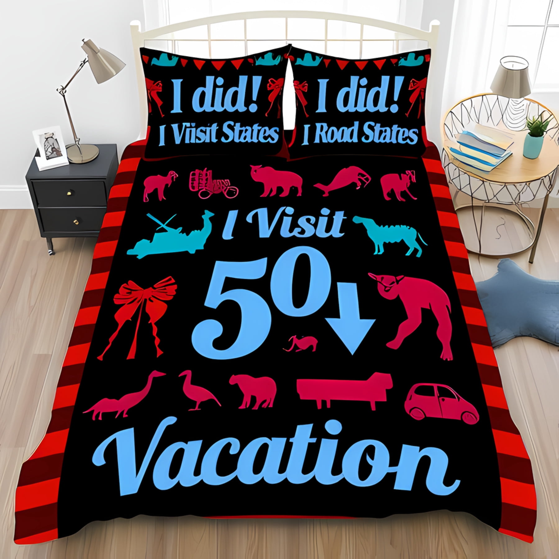 3-Piece Duvet Cover Set - Whimsical Travel Design with Animals ...