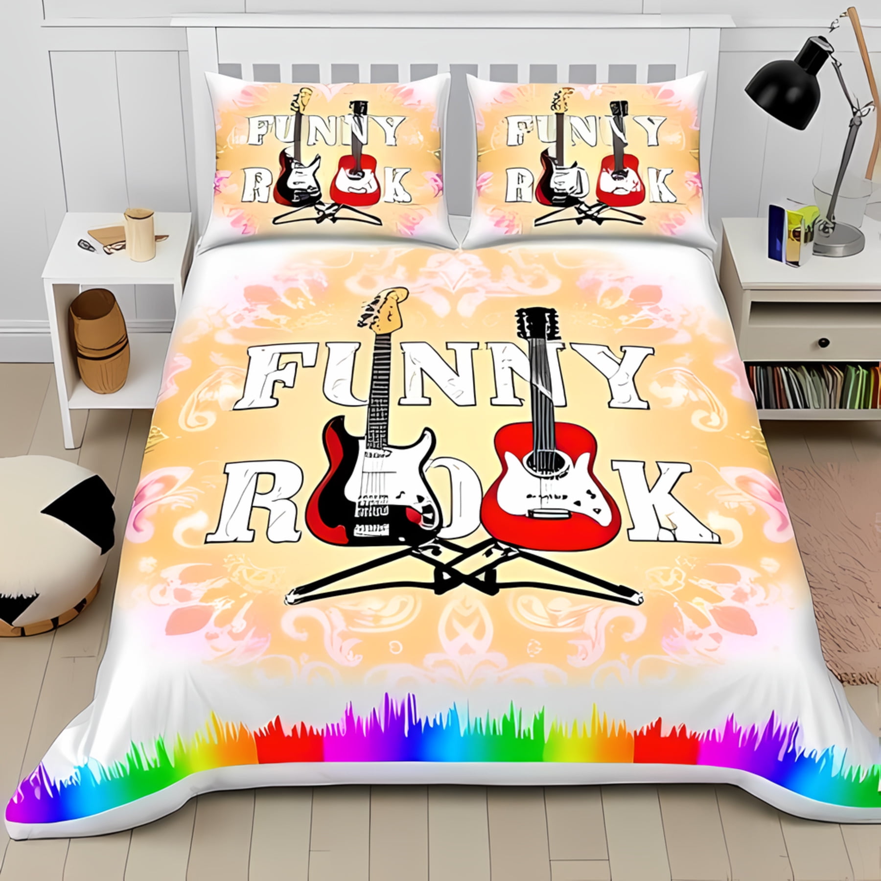 3-Piece Duvet Cover Set - Whimsical White Bedding with Red & Black ...