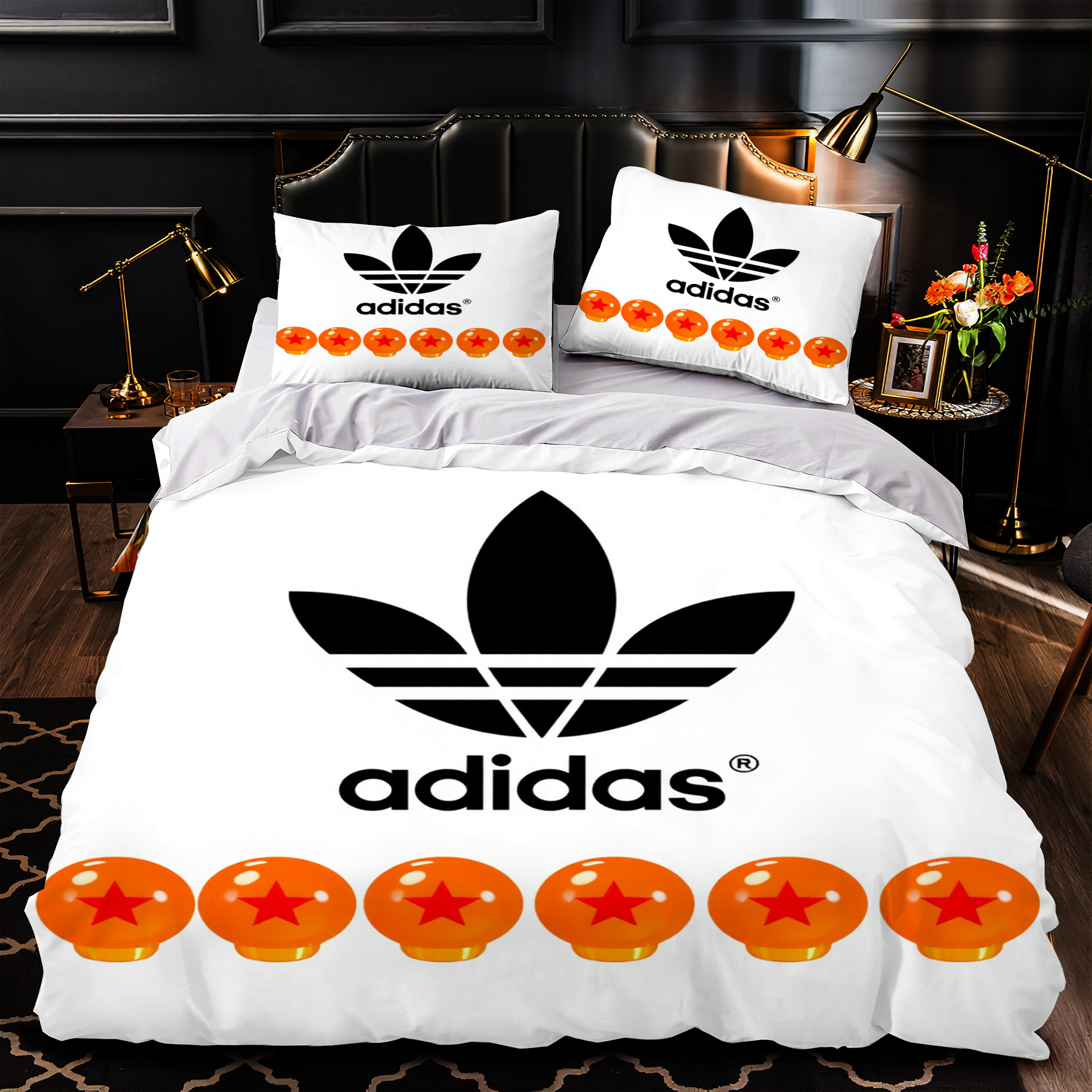 3-Piece Duvet Cover Set - White Bedding with Black & Orange Sphere ...