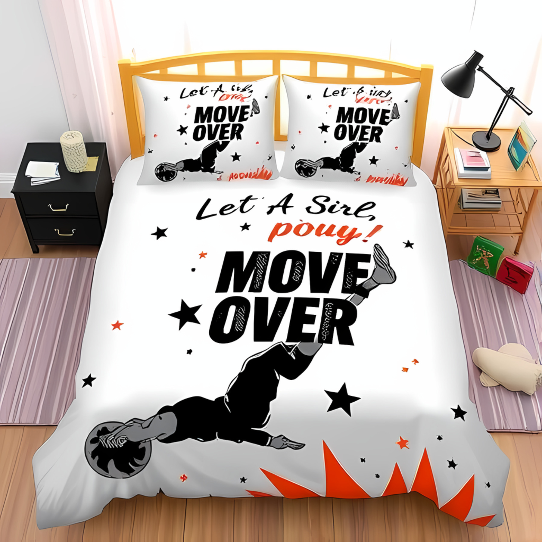 3-Piece Duvet Cover Set - White with Bold Black " Let A Move Over ...