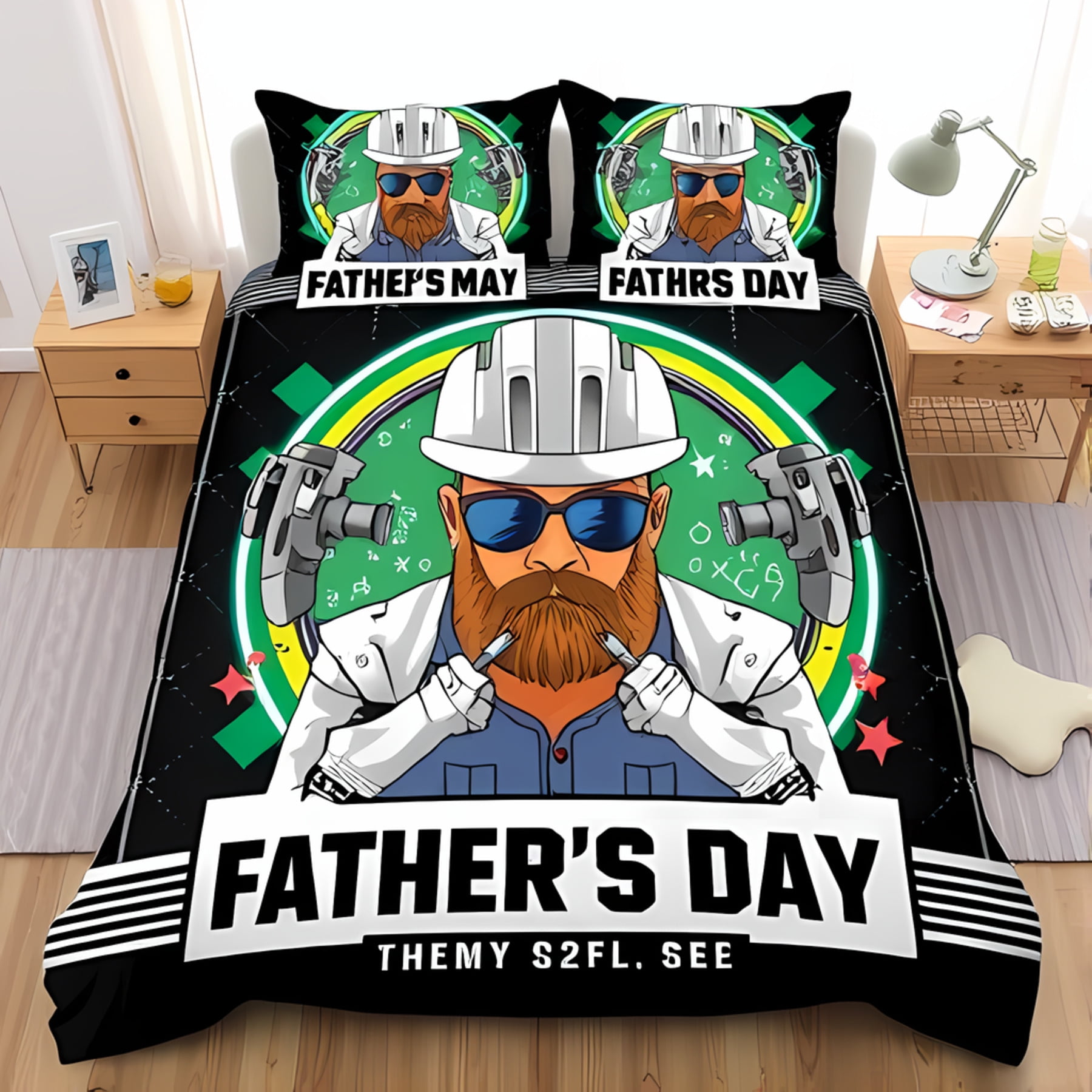 3-Piece Duvet Cover Set for Father's Day - Bold Bearded Man Design with ...