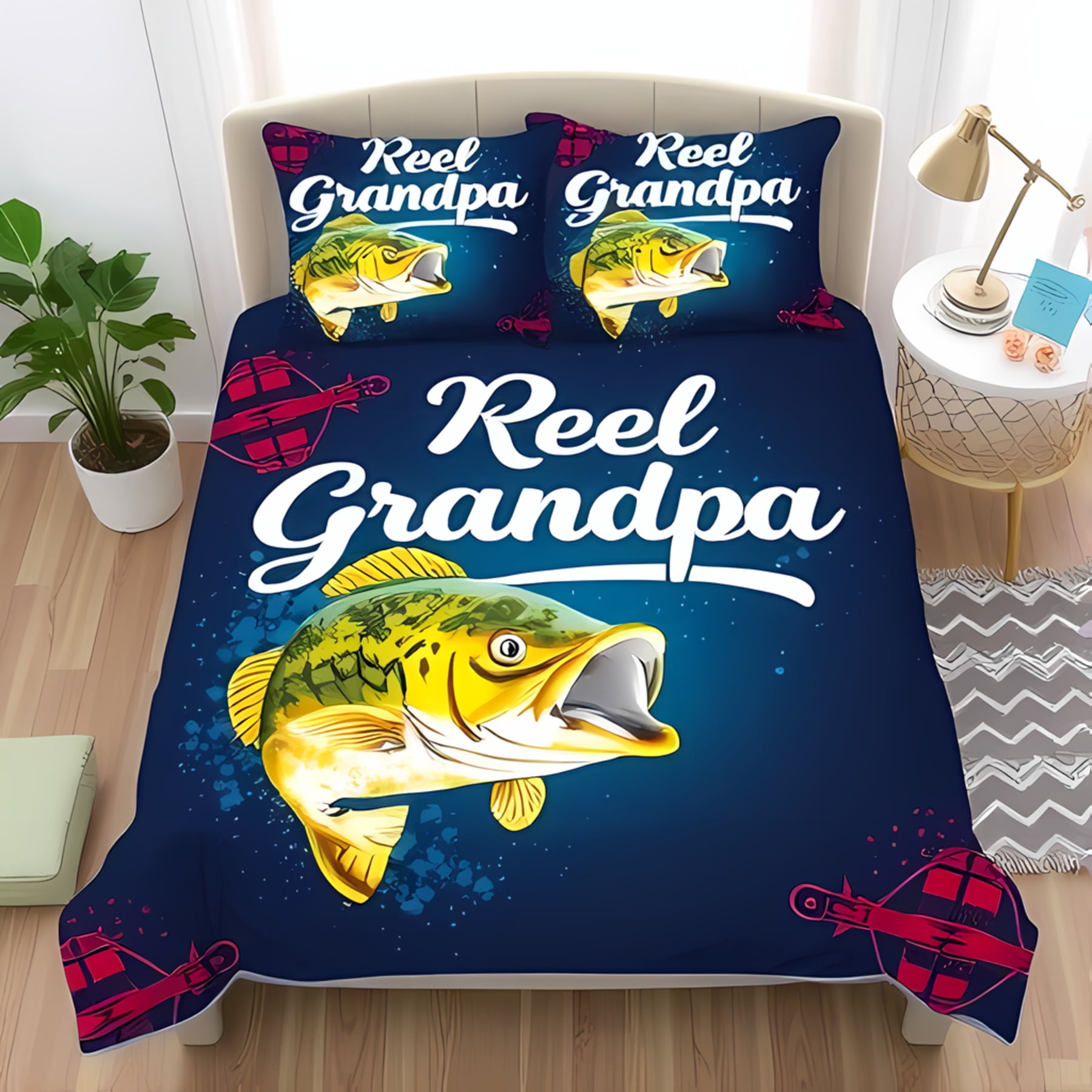 3-Piece Duvet Cover Set for Fishing Lovers - " Reel Grandpa " Design ...