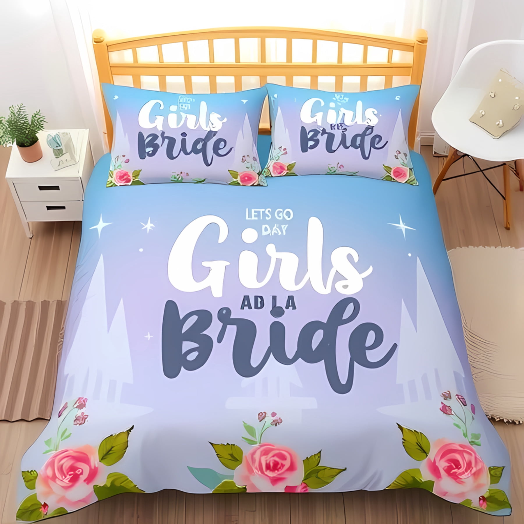 3-Piece Duvet Cover Set for Girls - Whimsical "Let's Go Girls" Design ...