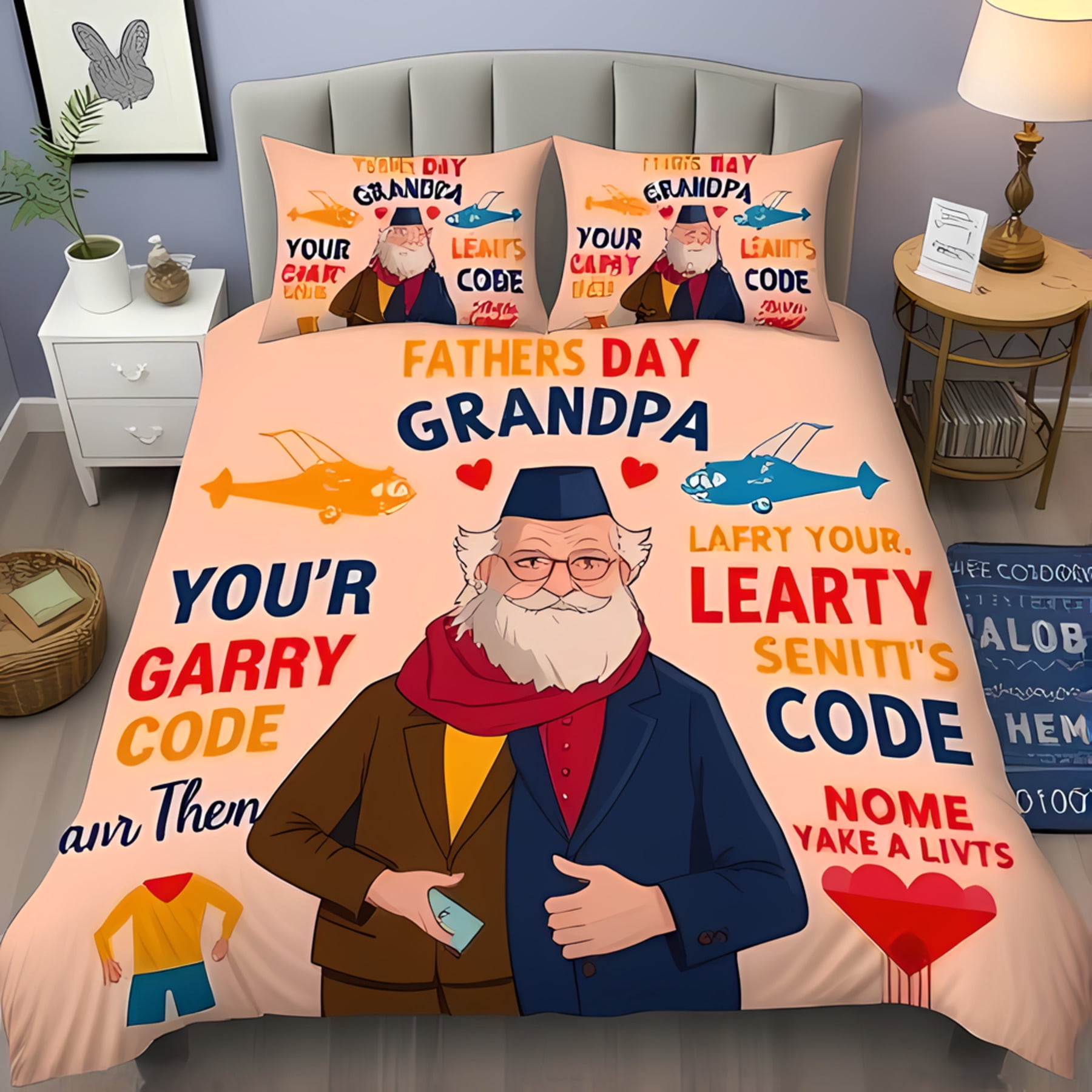 3-Piece Duvet Cover Set for Grandfathers - Colorful Graphics & Playful ...