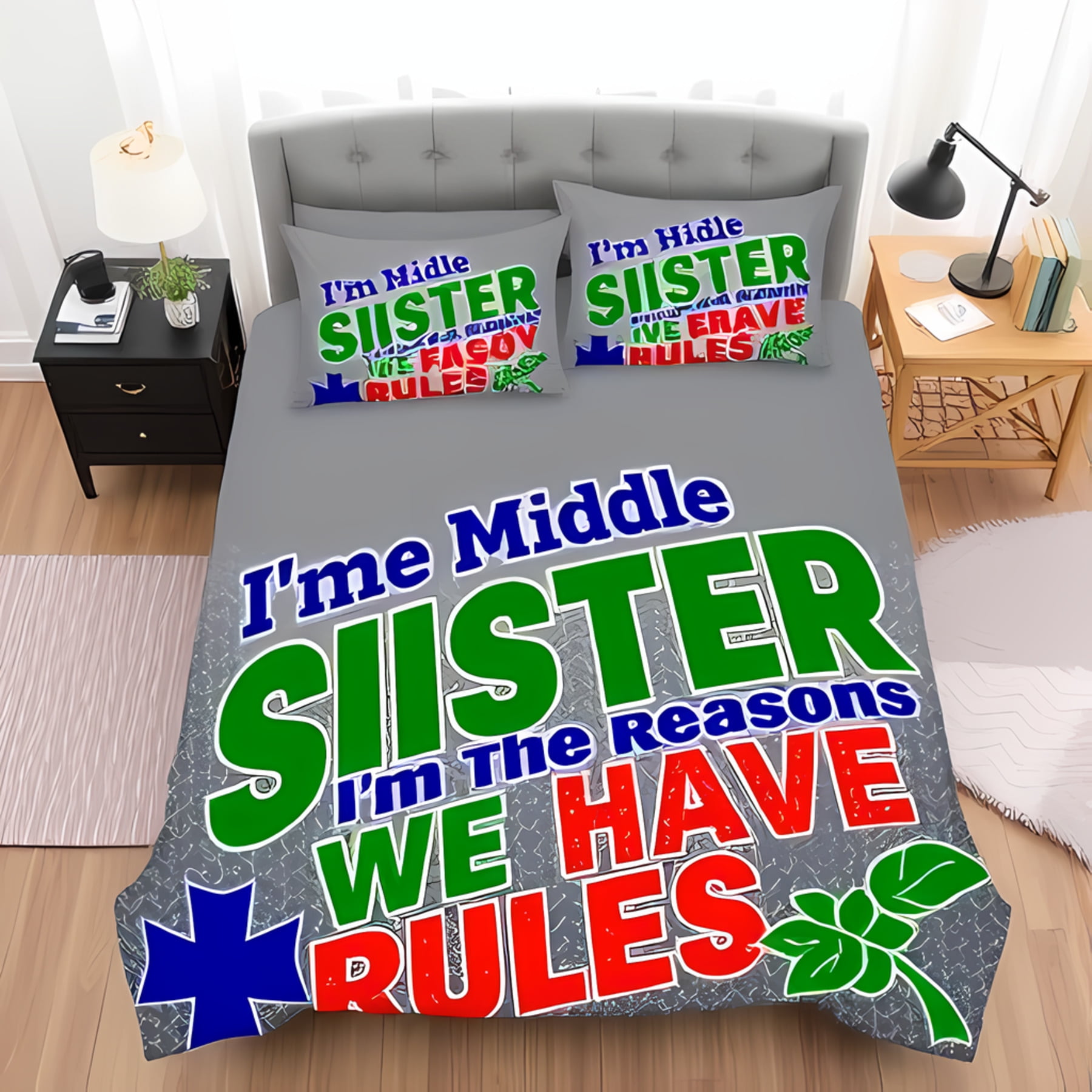 3-Piece Duvet Cover Set for Middle Sisters - Bold 'I'm the Middle ...