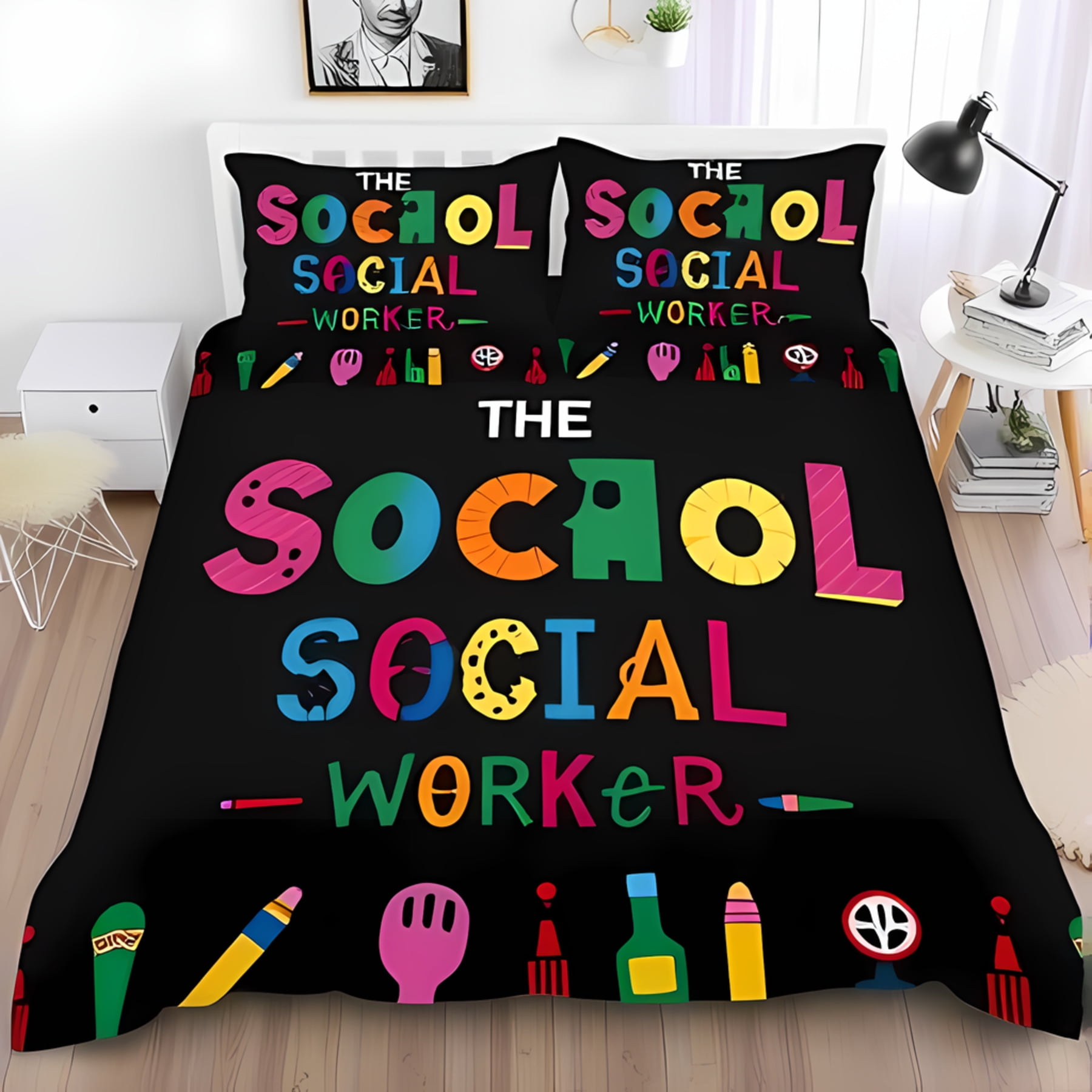 3-Piece Duvet Cover Set for Social Workers - Colorful " THE SOCIAL ...