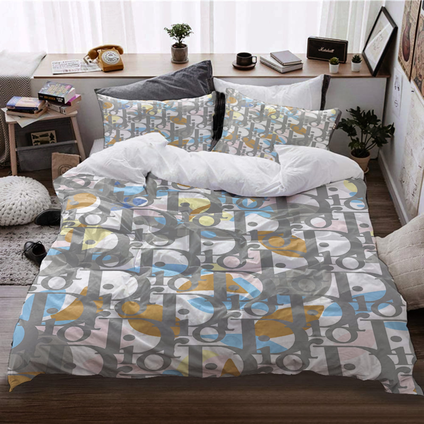 3-Piece Duvet Cover Set with Abstract Design in Muted Gray & Pastel ...