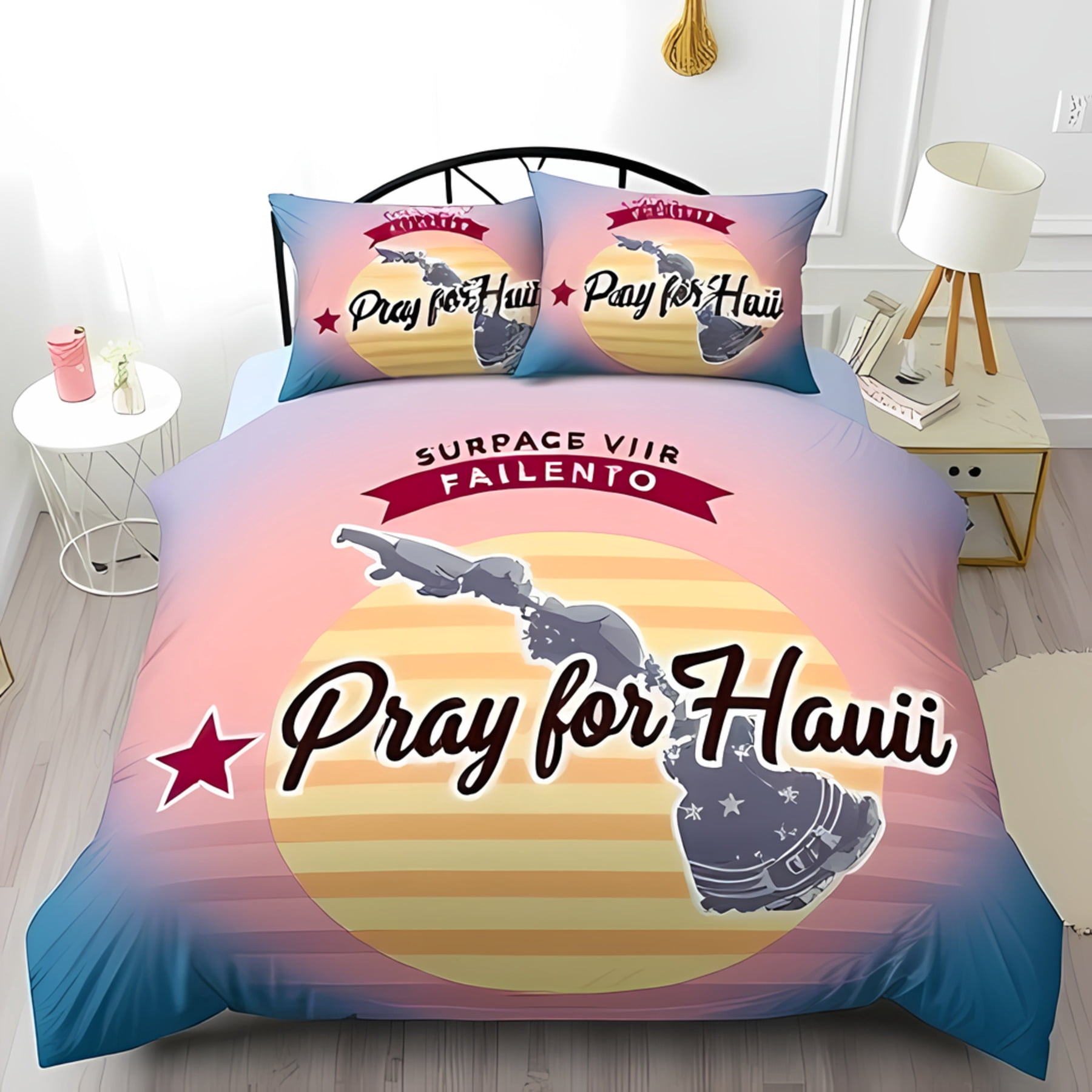 3-Piece Duvet Cover Set with Alaska Map Design & 'Pray for Hawai'i' in ...