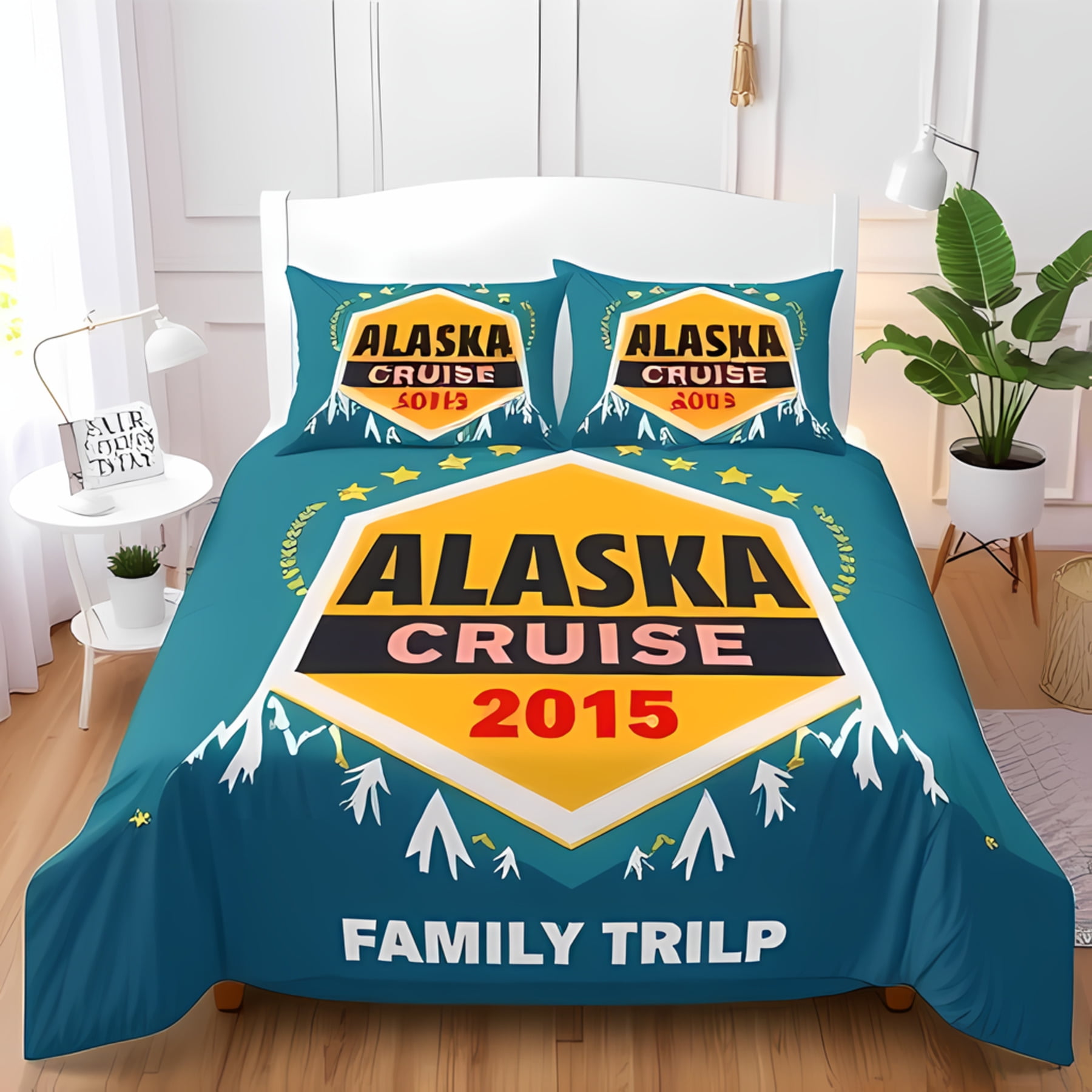 3-Piece Duvet Cover Set with Alaskan Design Mountain Silhouettes ...