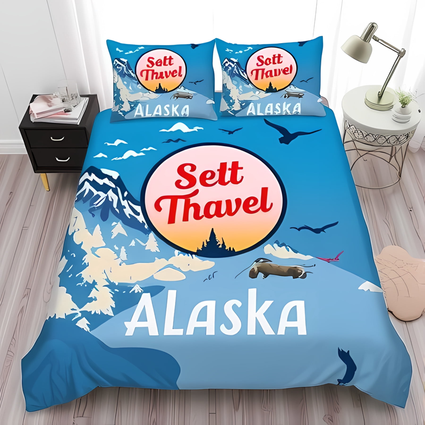 3-Piece Duvet Cover Set with Alaskan Landscape Design Soaring Mountains ...