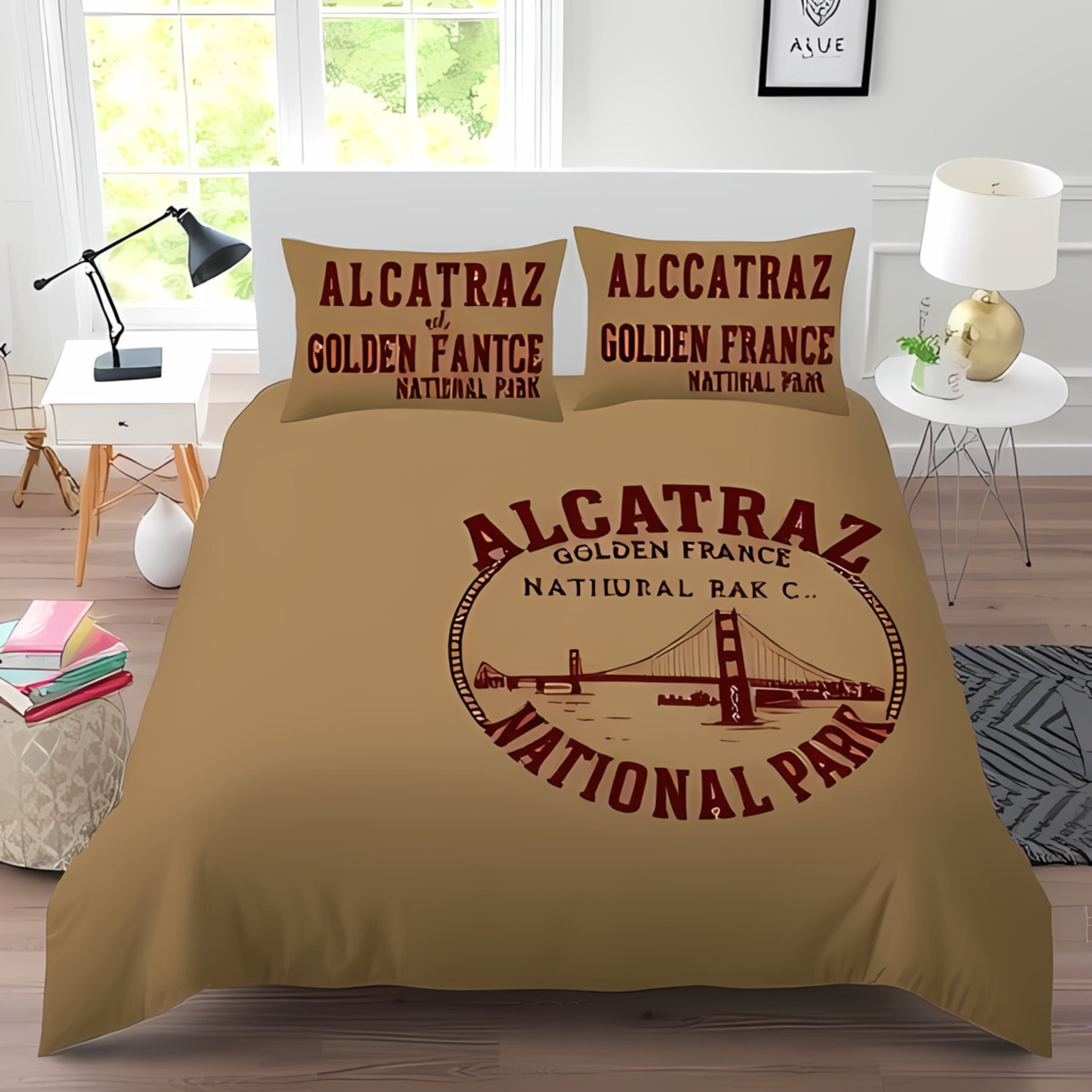 3-Piece Duvet Cover Set with Alcatraz Golden France National Park Motif ...