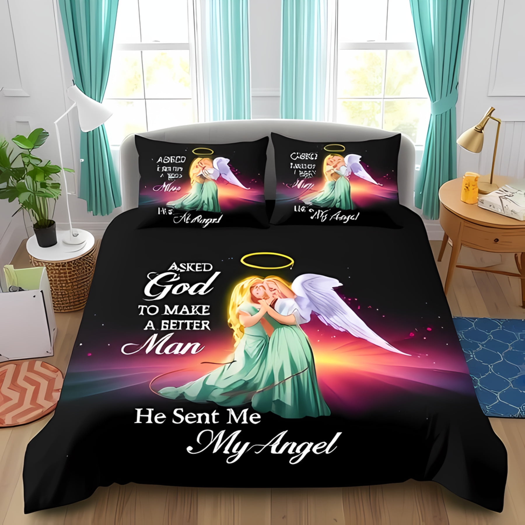 3-Piece Duvet Cover Set with Angelic Design - Embrace Love & Serenity ...