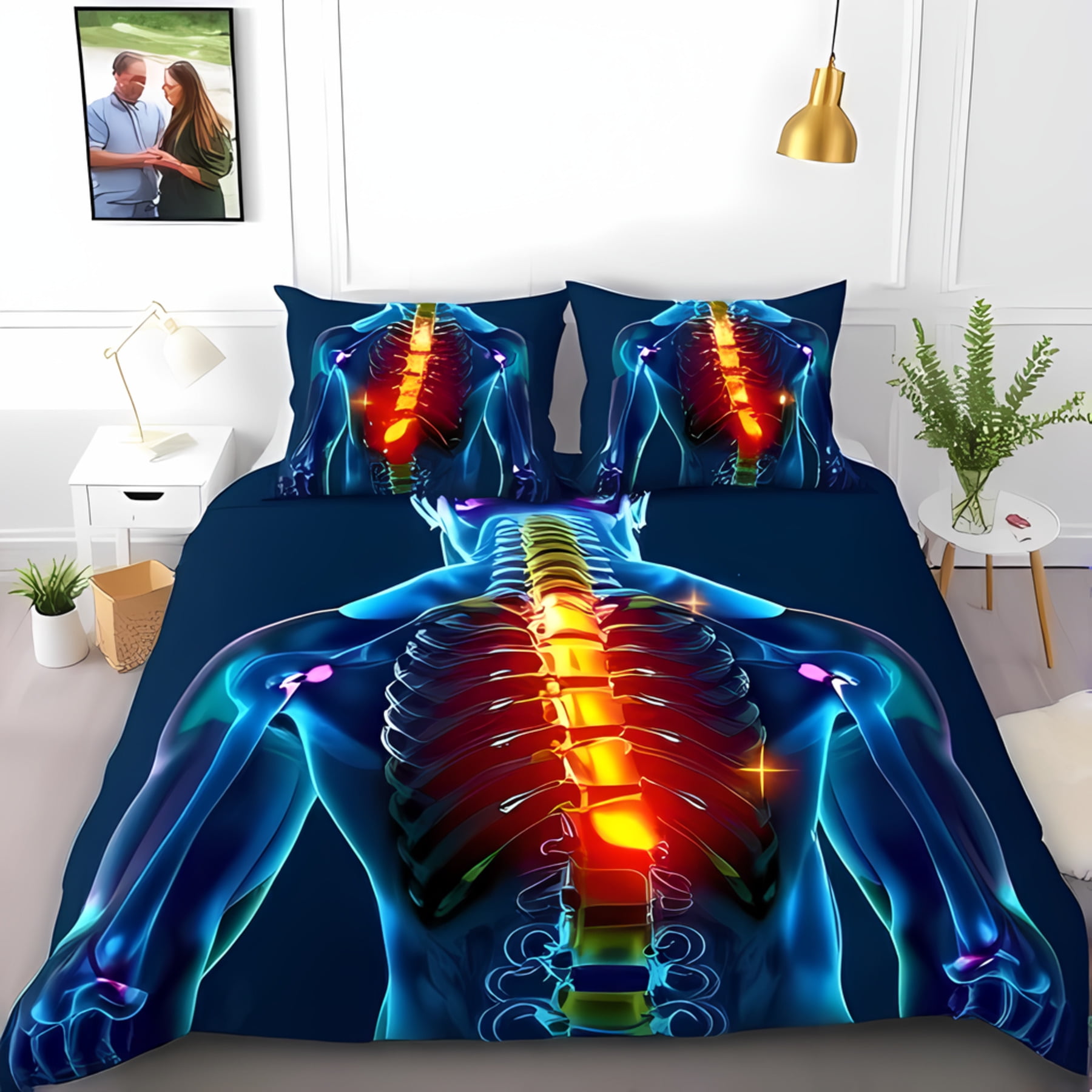 3-Piece Duvet Cover Set with Artistic Human Spine Design in Vibrant ...