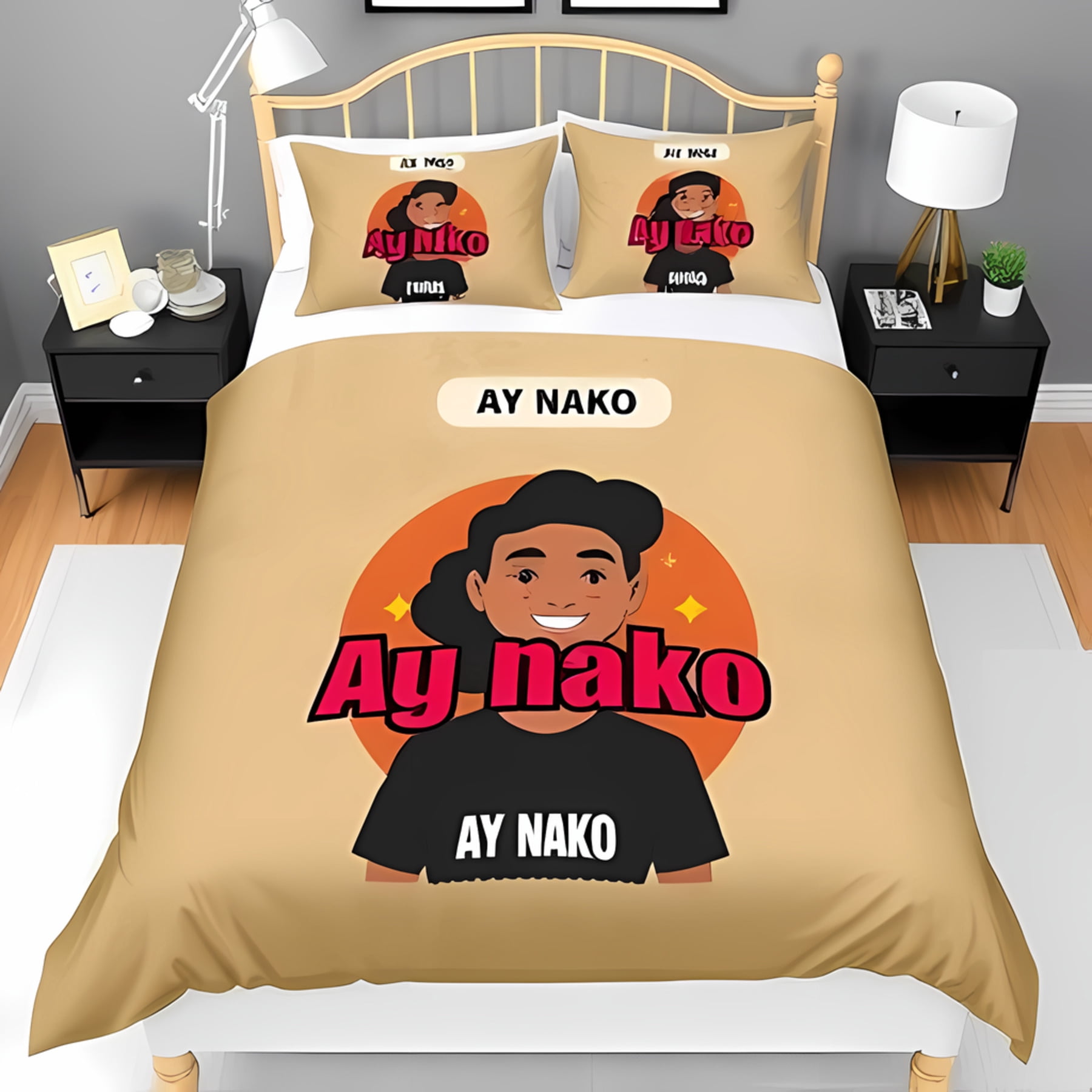 3-Piece Duvet Cover Set with 'Ay Nako' Exasperation Design - Warm Beige ...