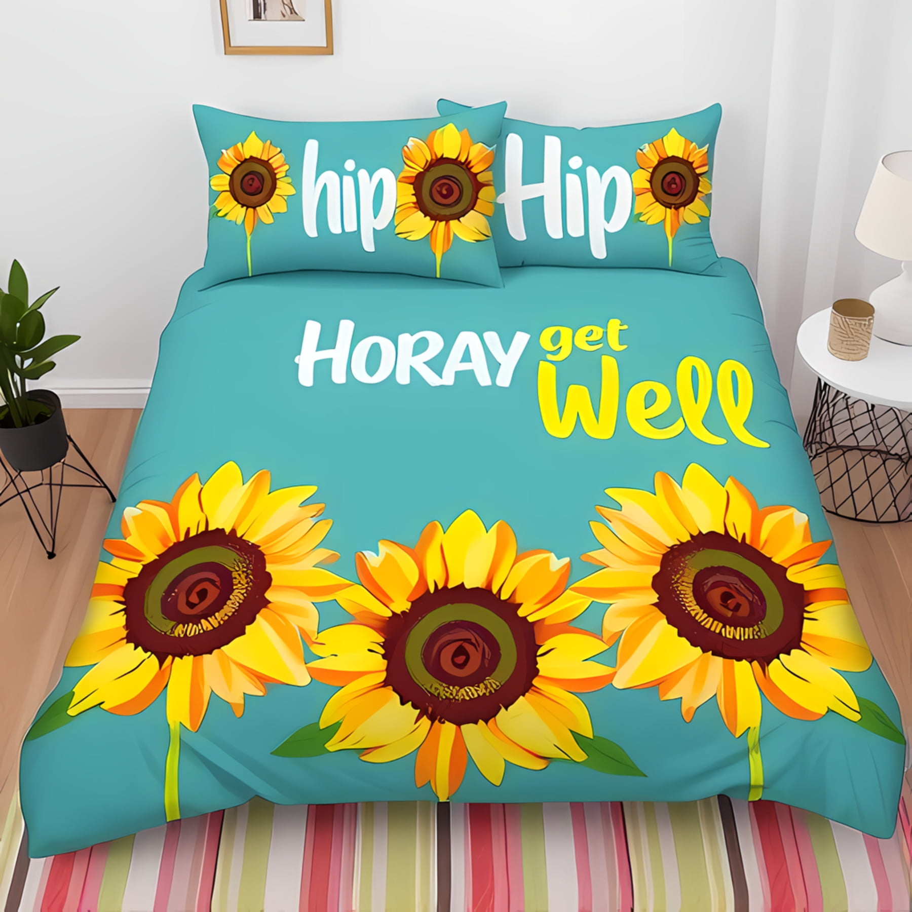 3-Piece Duvet Cover Set with Background and Bright Yellow Sunflowers ...