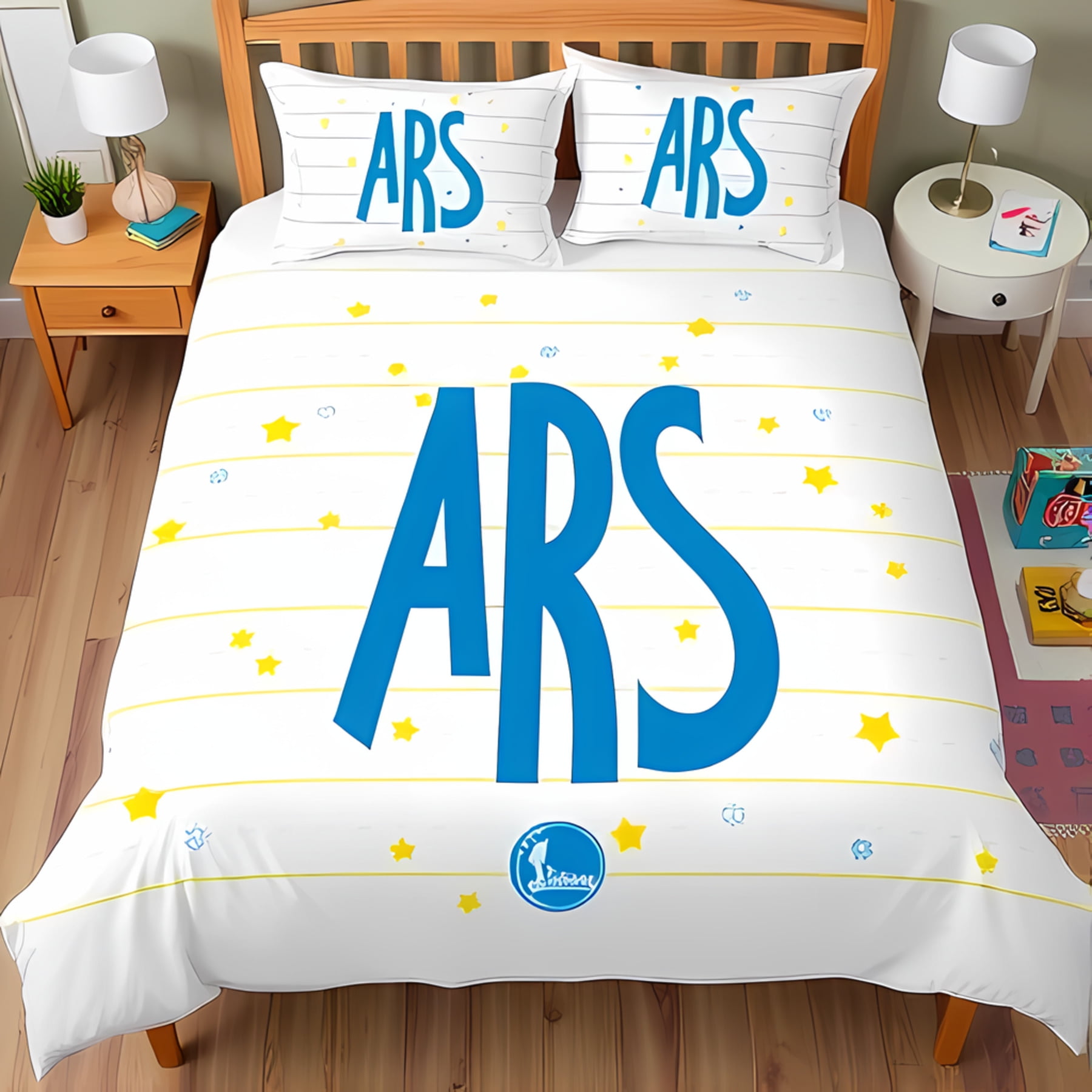 3-Piece Duvet Cover Set with Bold 'ARS' Design and Colorful Star Pattern - Fun and Whimsical ...