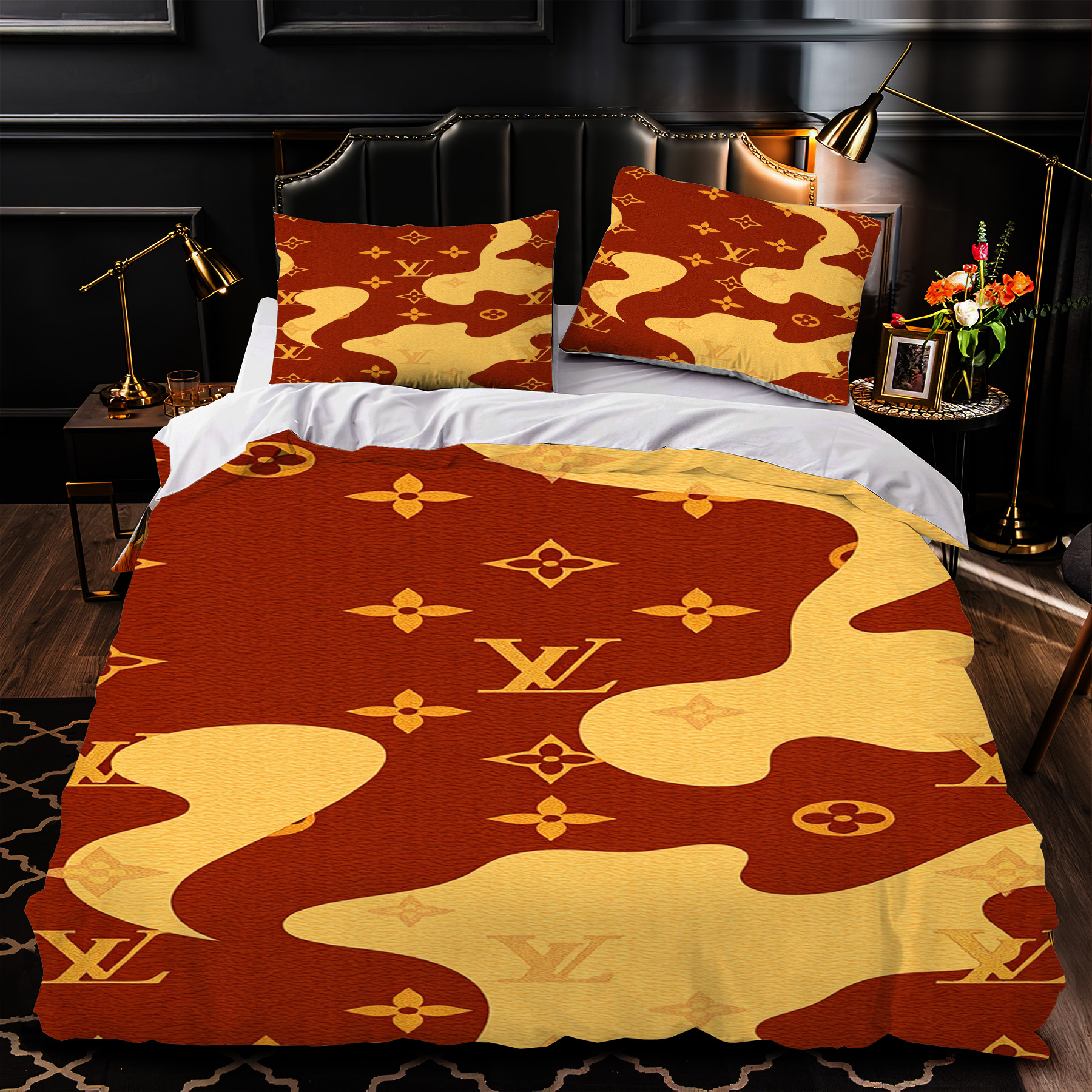 3-Piece Duvet Cover Set with Bold Abstract Red and Gold Pattern ...