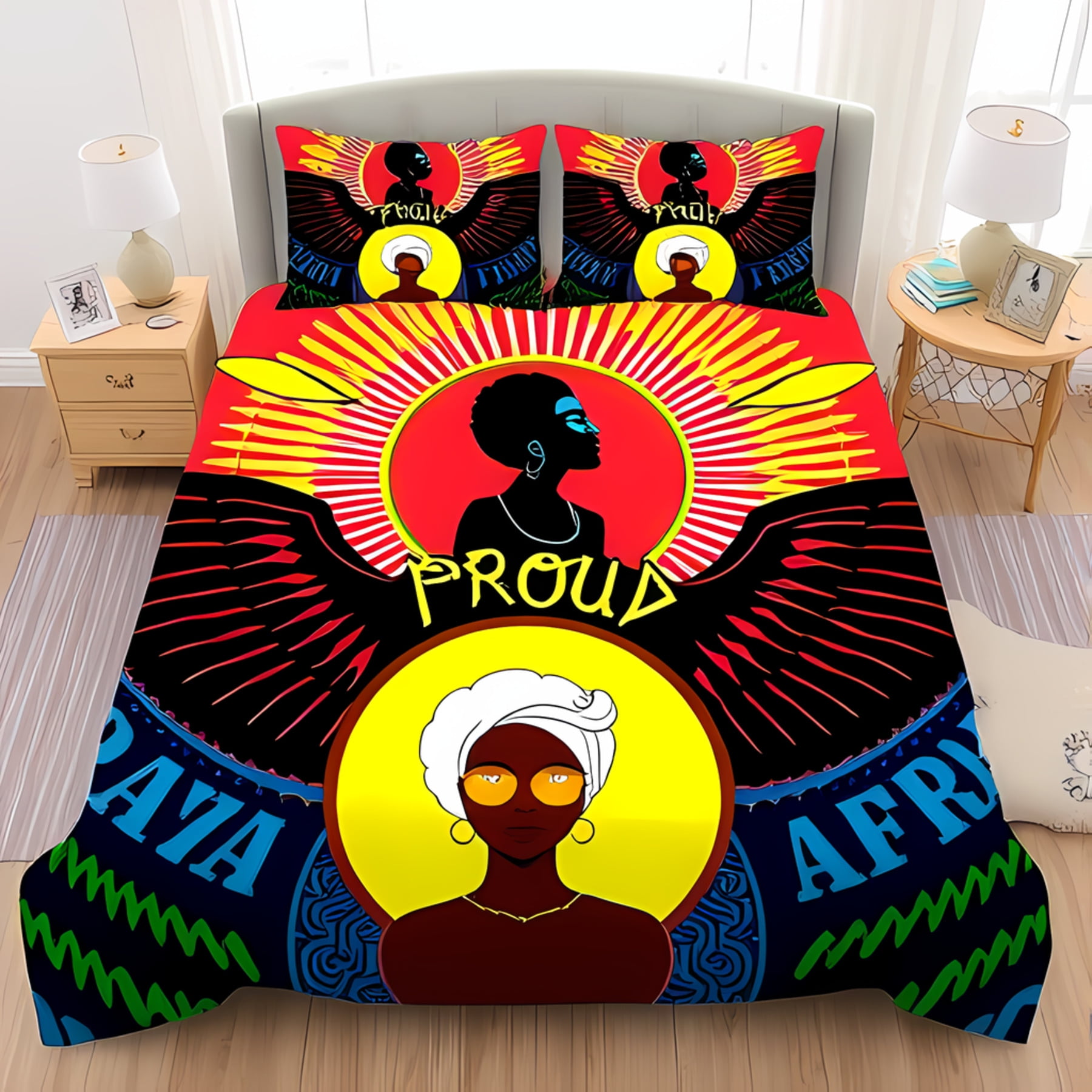 3-Piece Duvet Cover Set with Bold African Inspired Artwork Featuring a ...