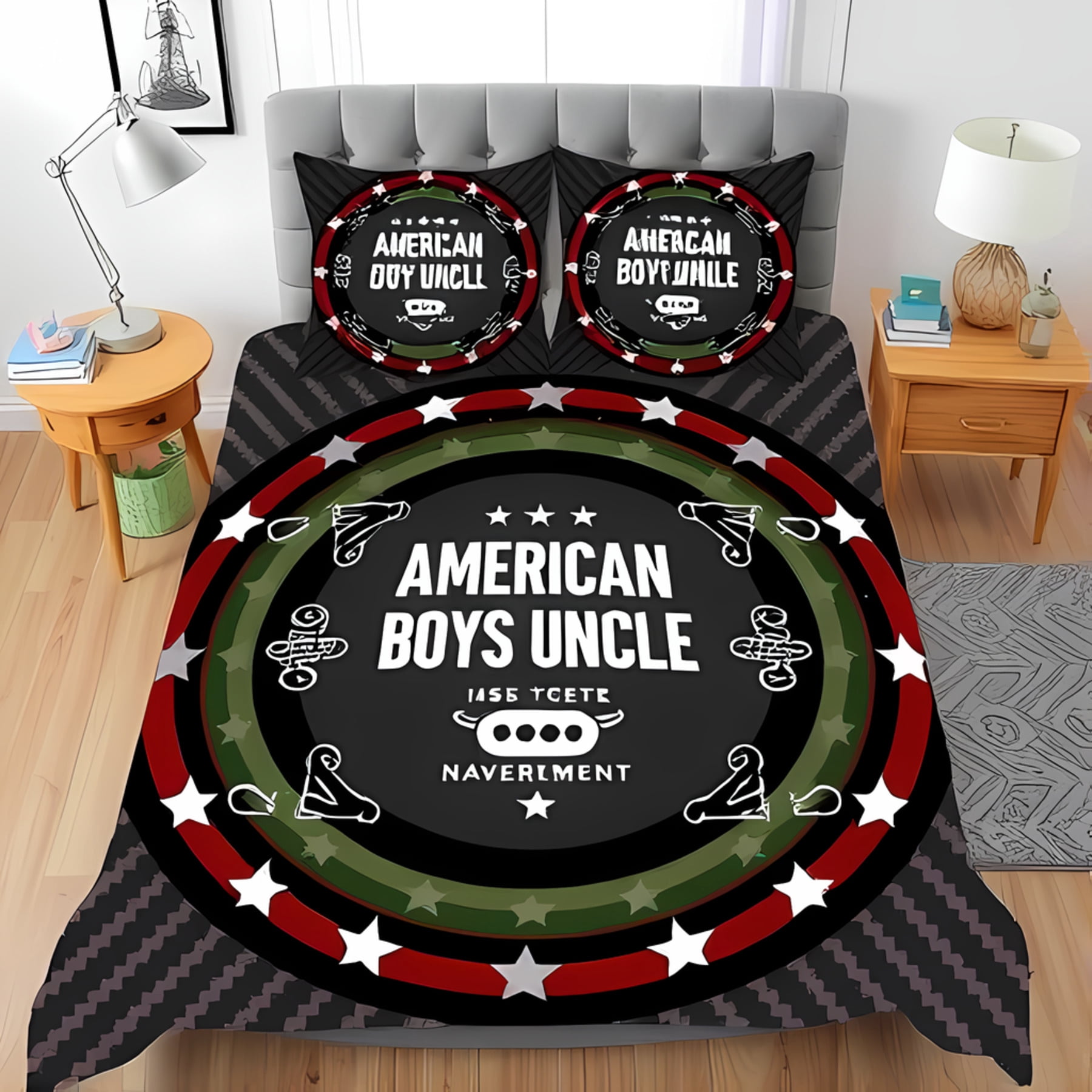 3-Piece Duvet Cover Set with Bold 'American Boys Uncle' Graphic Design ...
