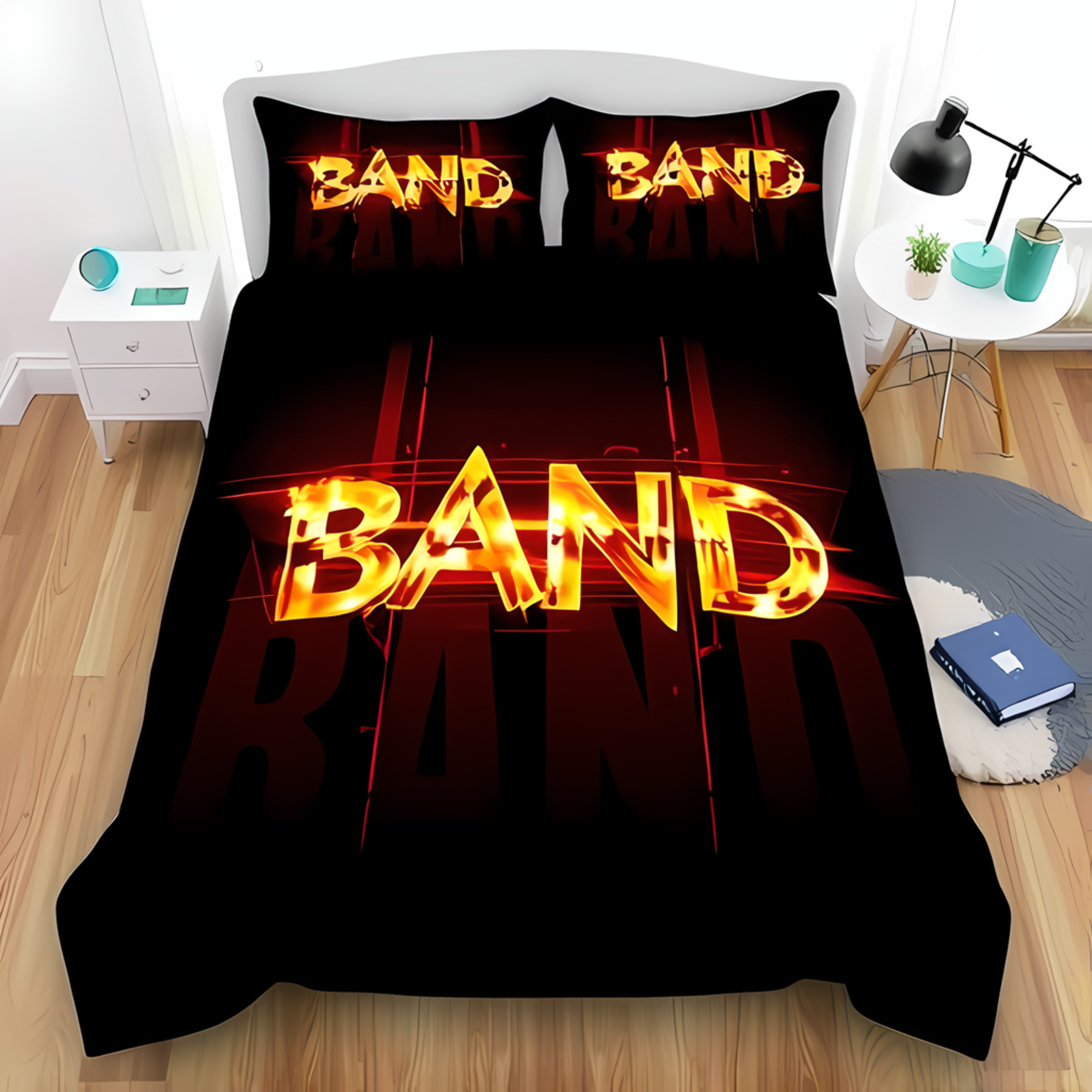 3-Piece Duvet Cover Set with Bold 'BAND' Graphic - Fiery Design on ...