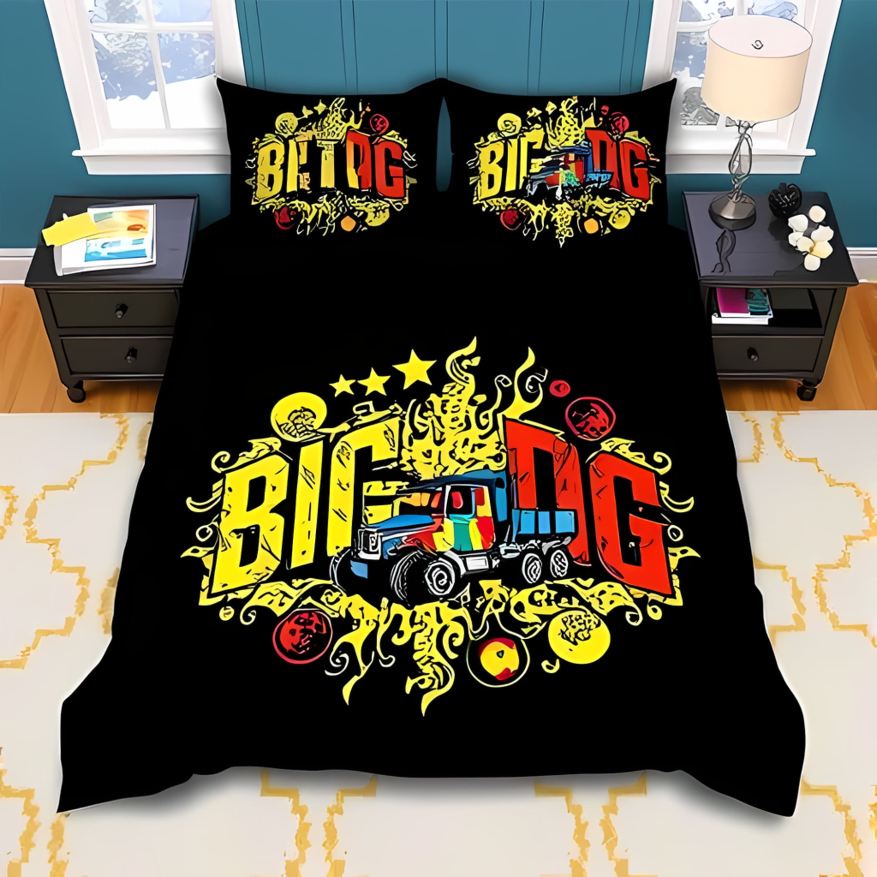 3-Piece Duvet Cover Set with Bold 'BIG DIG' Design Colorful Stars ...