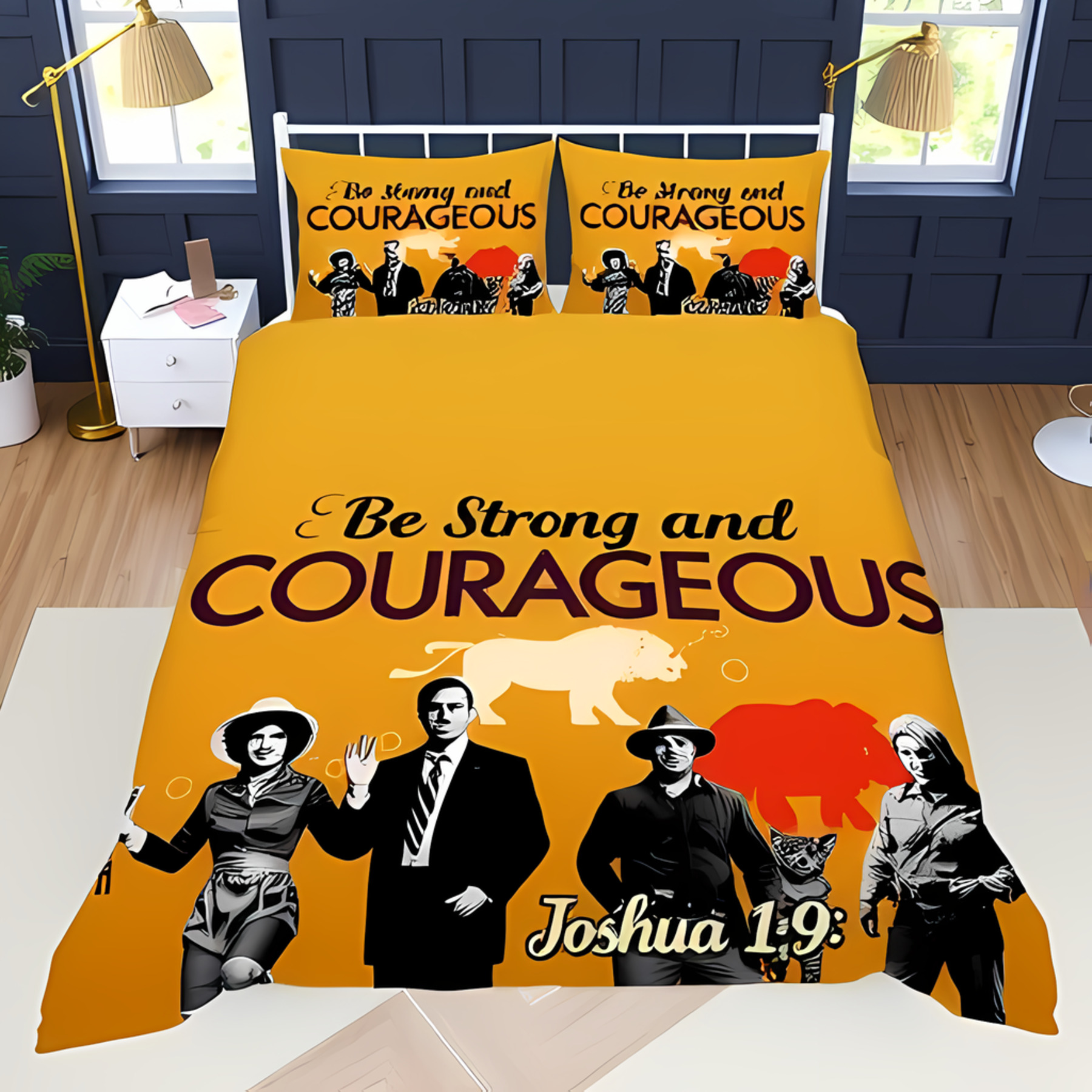 3-Piece Duvet Cover Set with Bold 'Be Strong and Courageous' Design ...