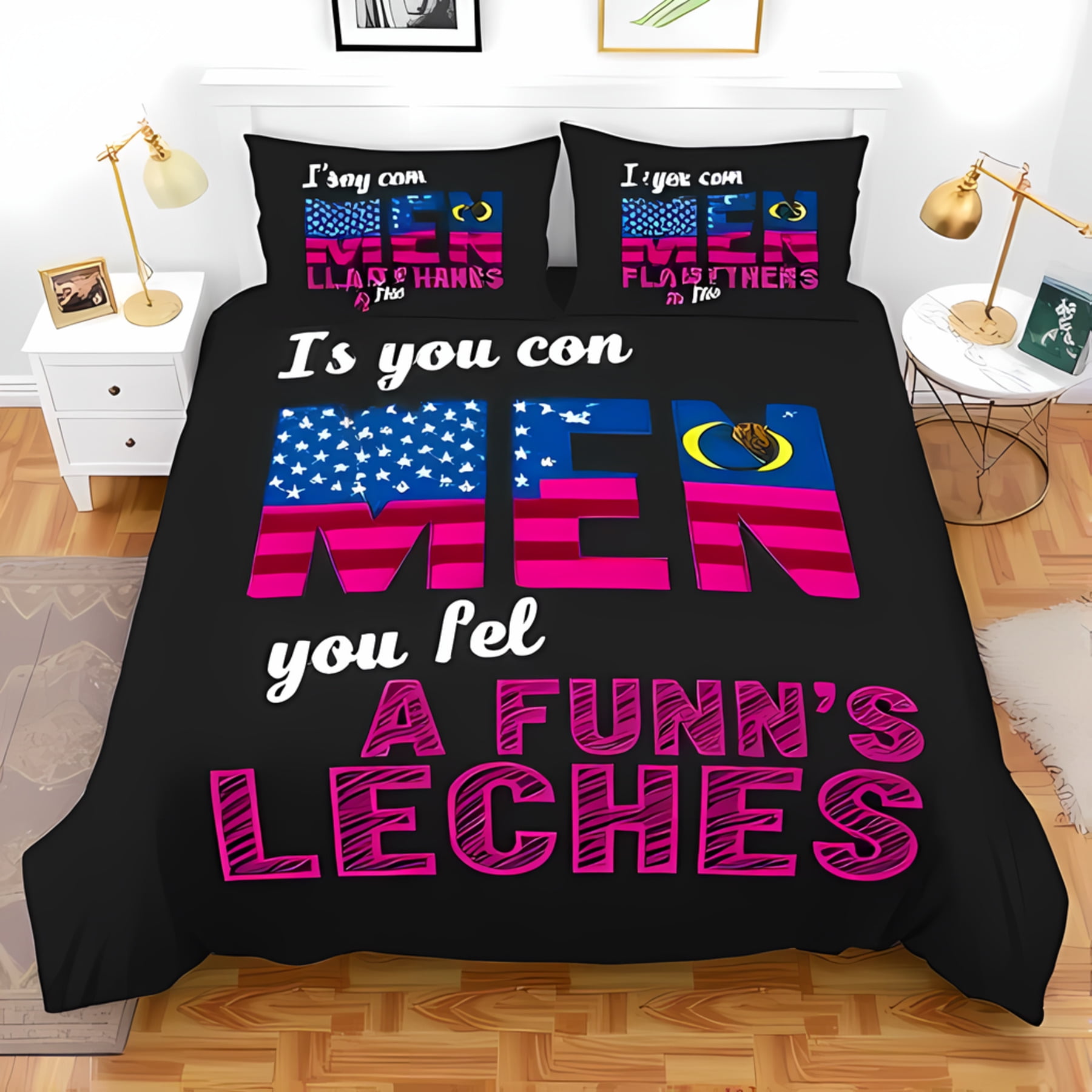 3-Piece Duvet Cover Set with Bold Black Background & Vibrant Pink " Is ...