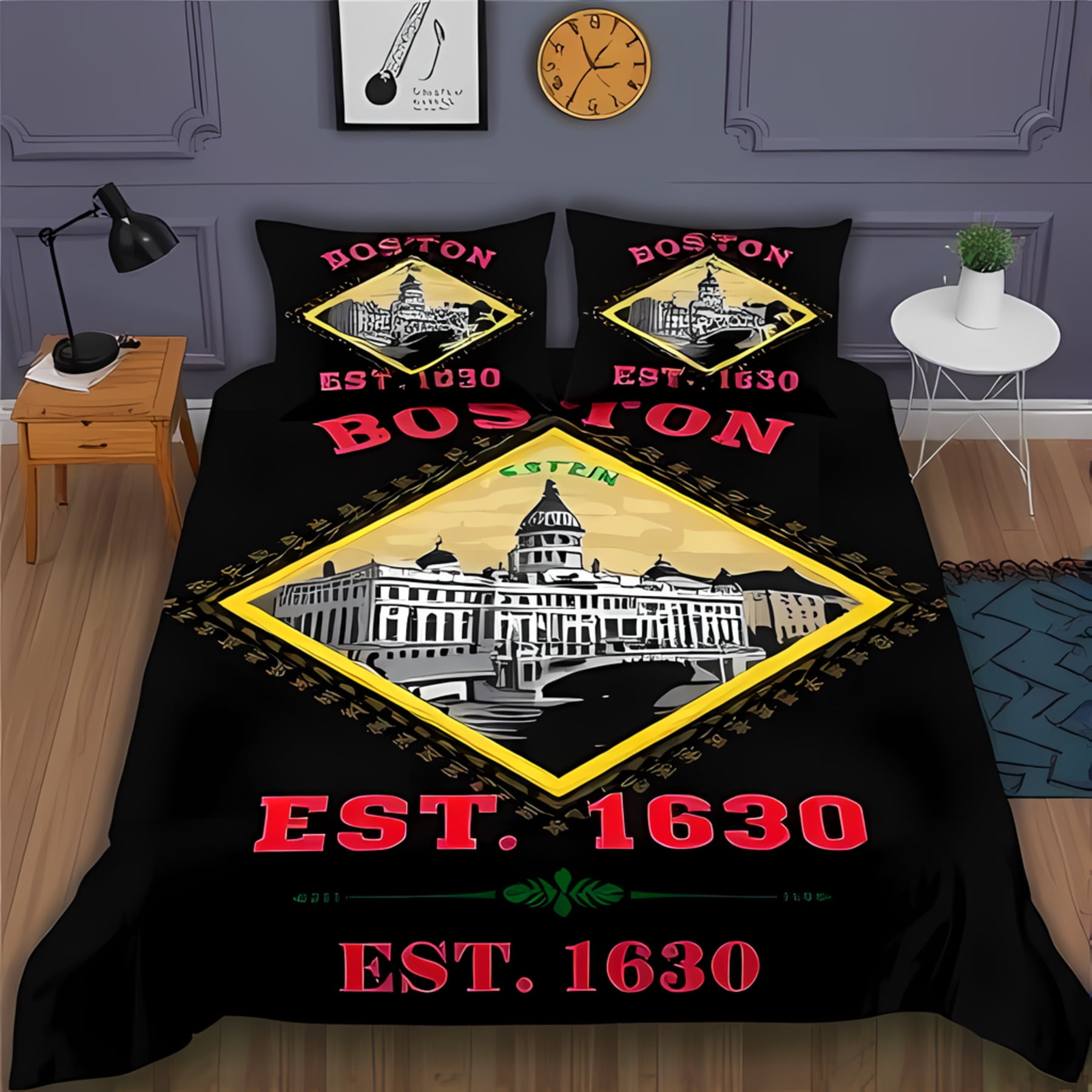 3-Piece Duvet Cover Set with Bold Black Background and Vibrant Red ...