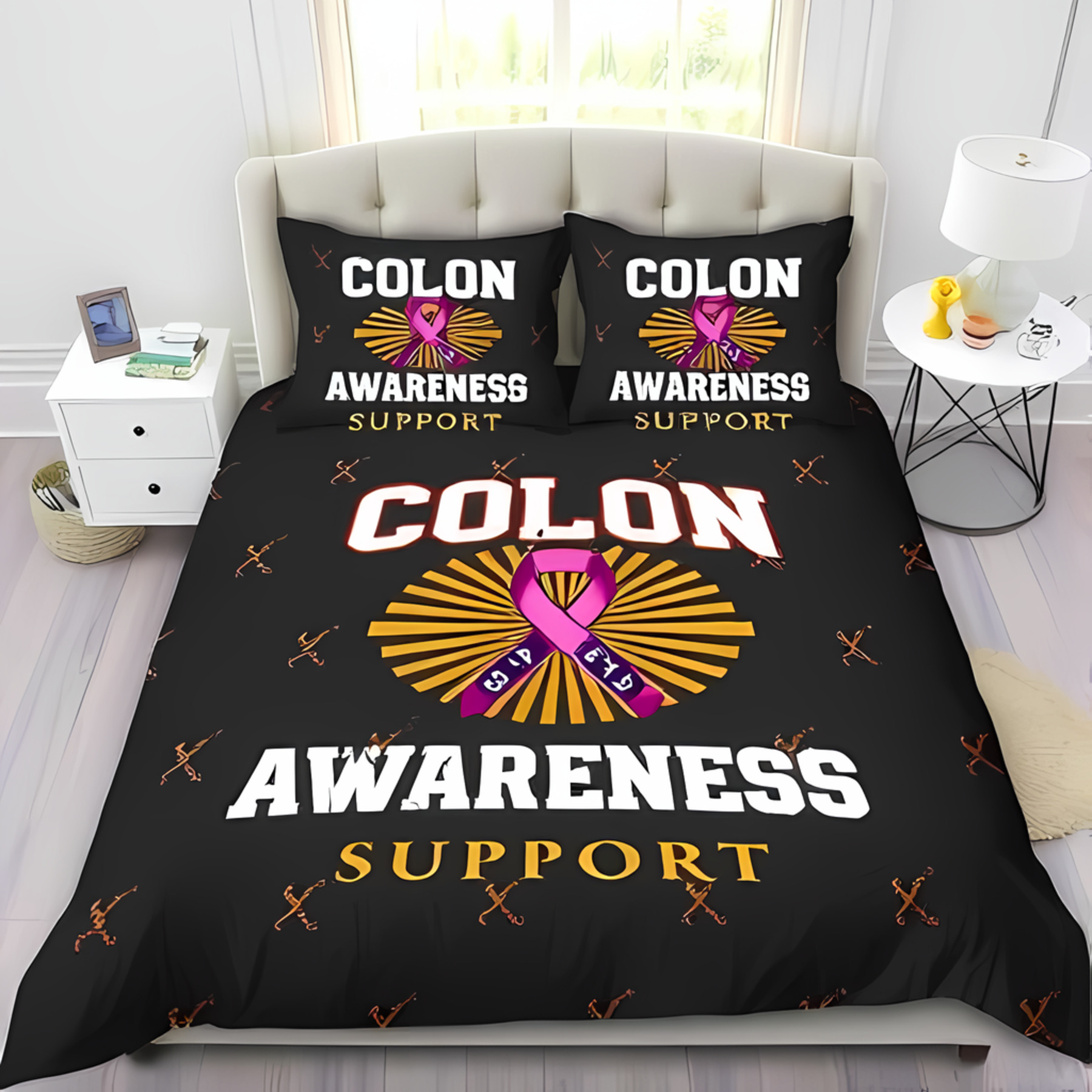 3-Piece Duvet Cover Set with Bold 'COLON AWARENESS SUPPORT' Design ...