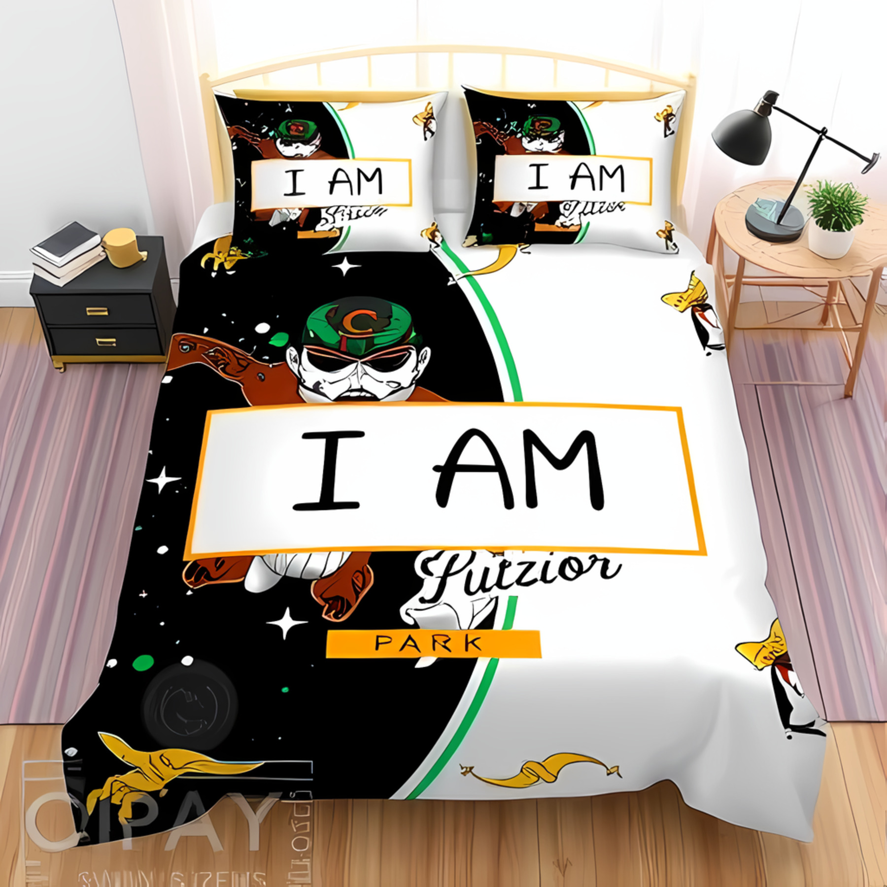 3-Piece Duvet Cover Set with Bold Cartoon Design Stars & Swirling Black ...