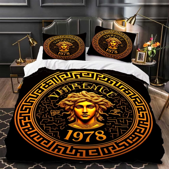 3-Piece Duvet Cover Set with Bold Circular Pattern & Greek Key Design ...