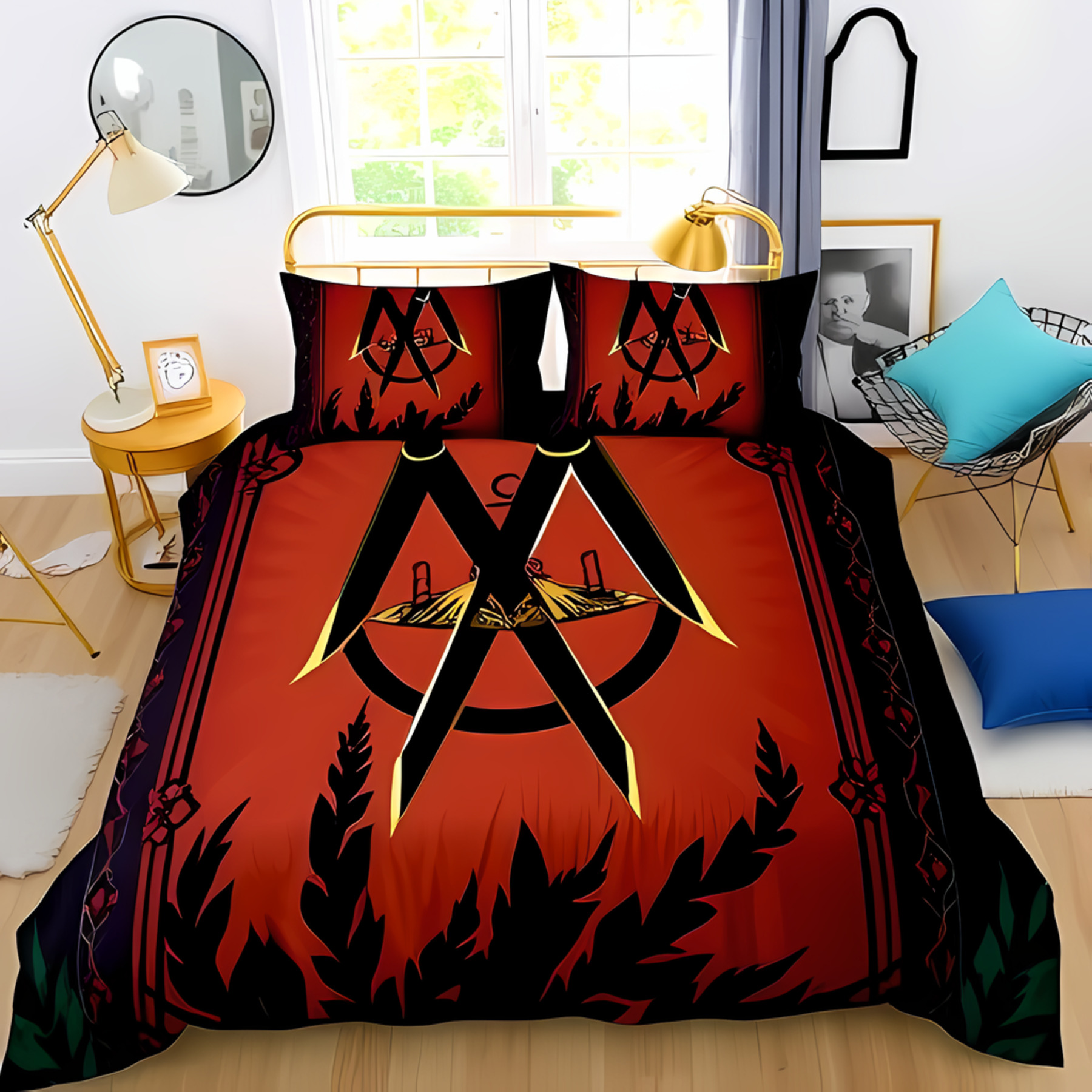 3-Piece Duvet Cover Set with Bold Crossed Design & Border Red and Black ...