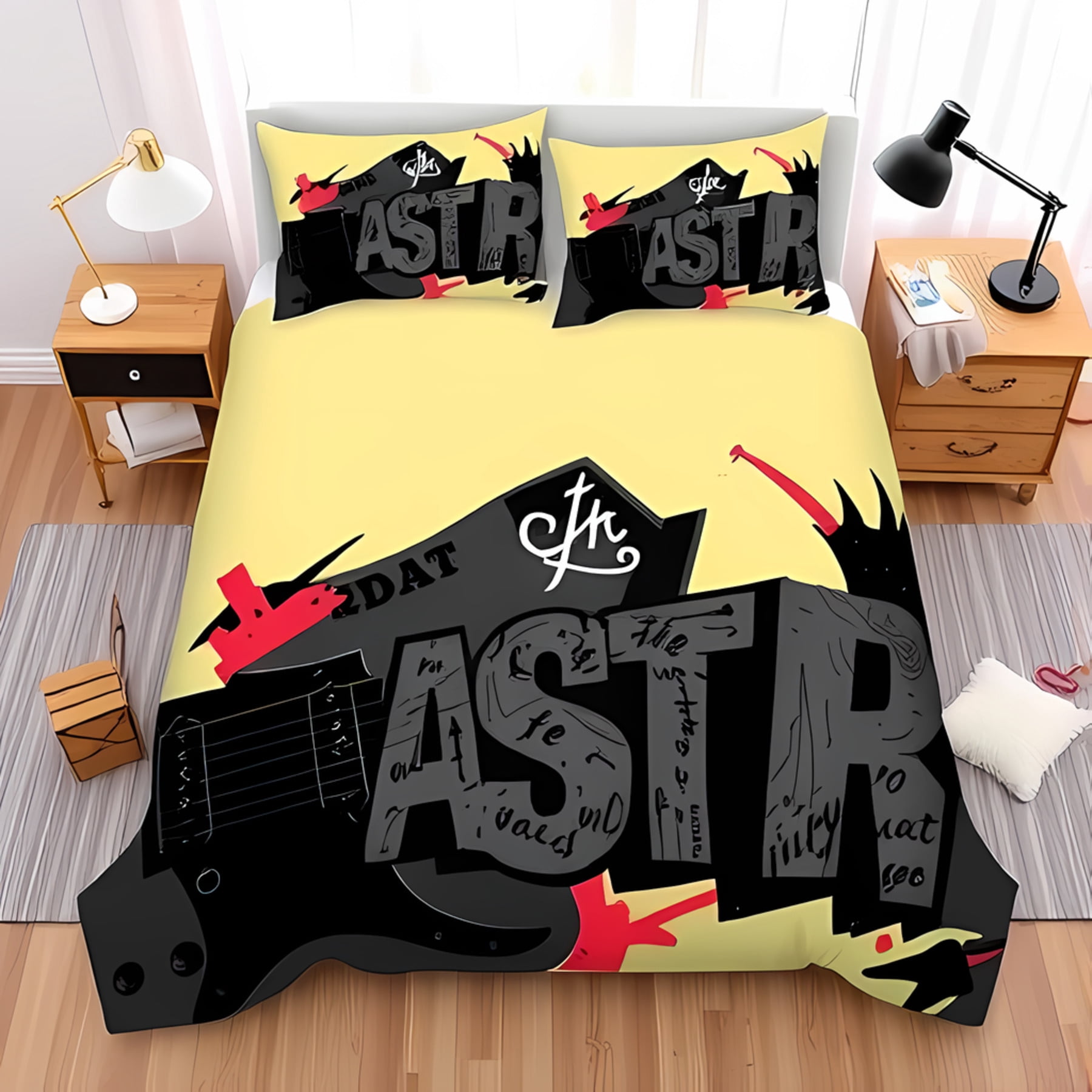3-Piece Duvet Cover Set with Bold Design Guitar Strings & Musical Notes ...