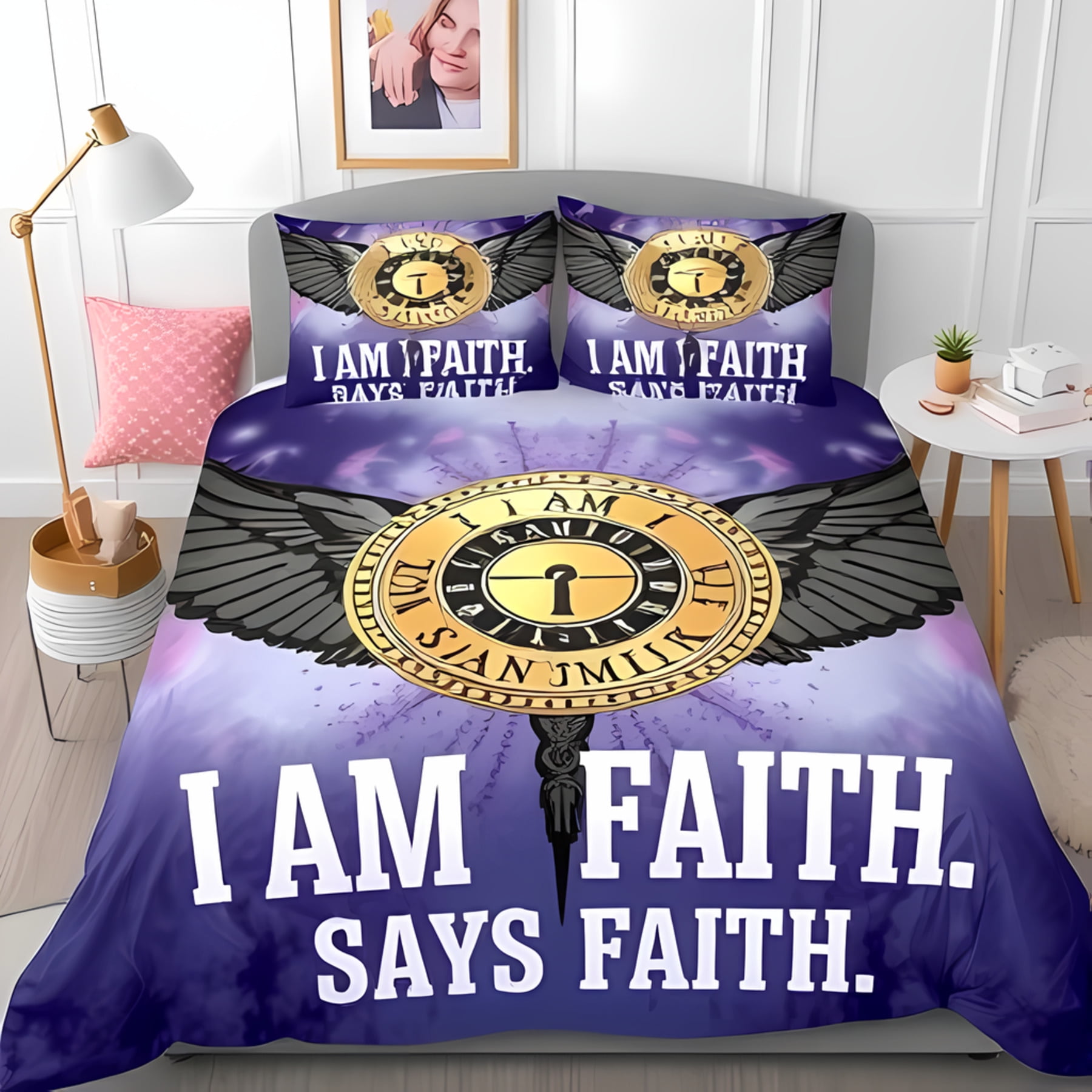 3-Piece Duvet Cover Set with Bold Design & Inspirational Text - Rich ...