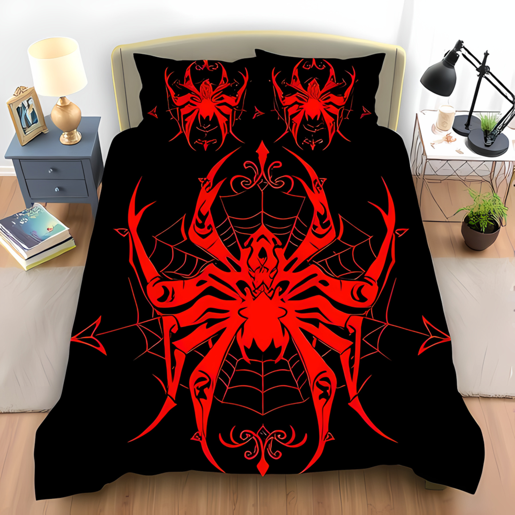 3-Piece Duvet Cover Set with Bold Design on Black Background - Gothic ...