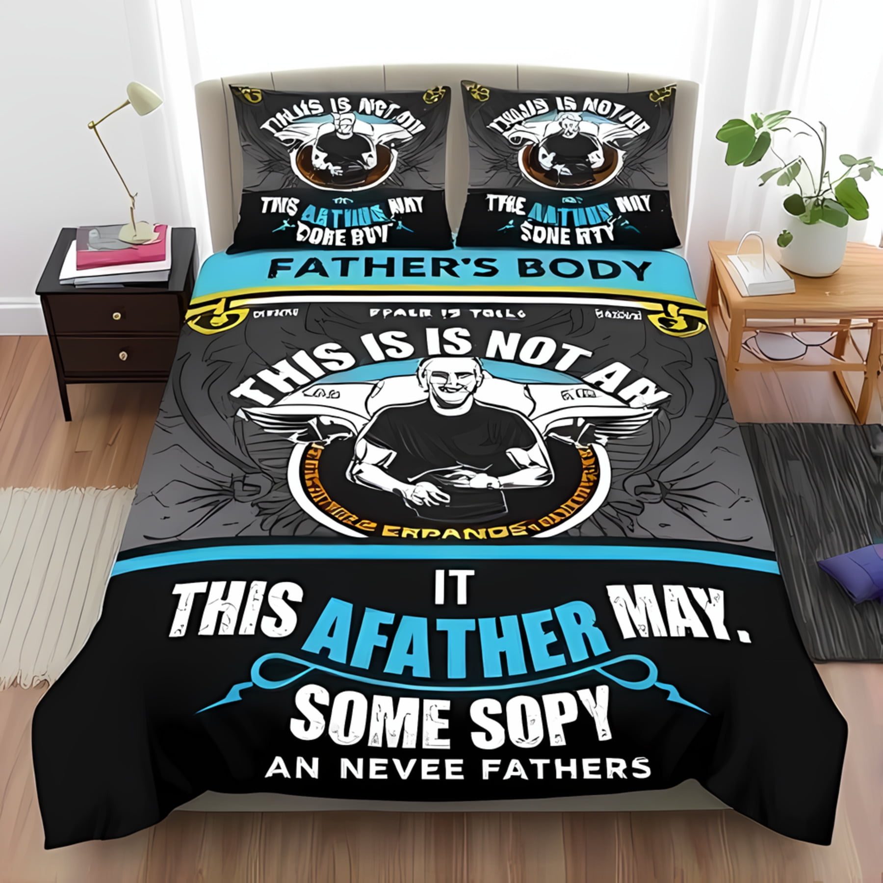 3-Piece Duvet Cover Set with Bold Fatherhood Design - Muscular Man ...
