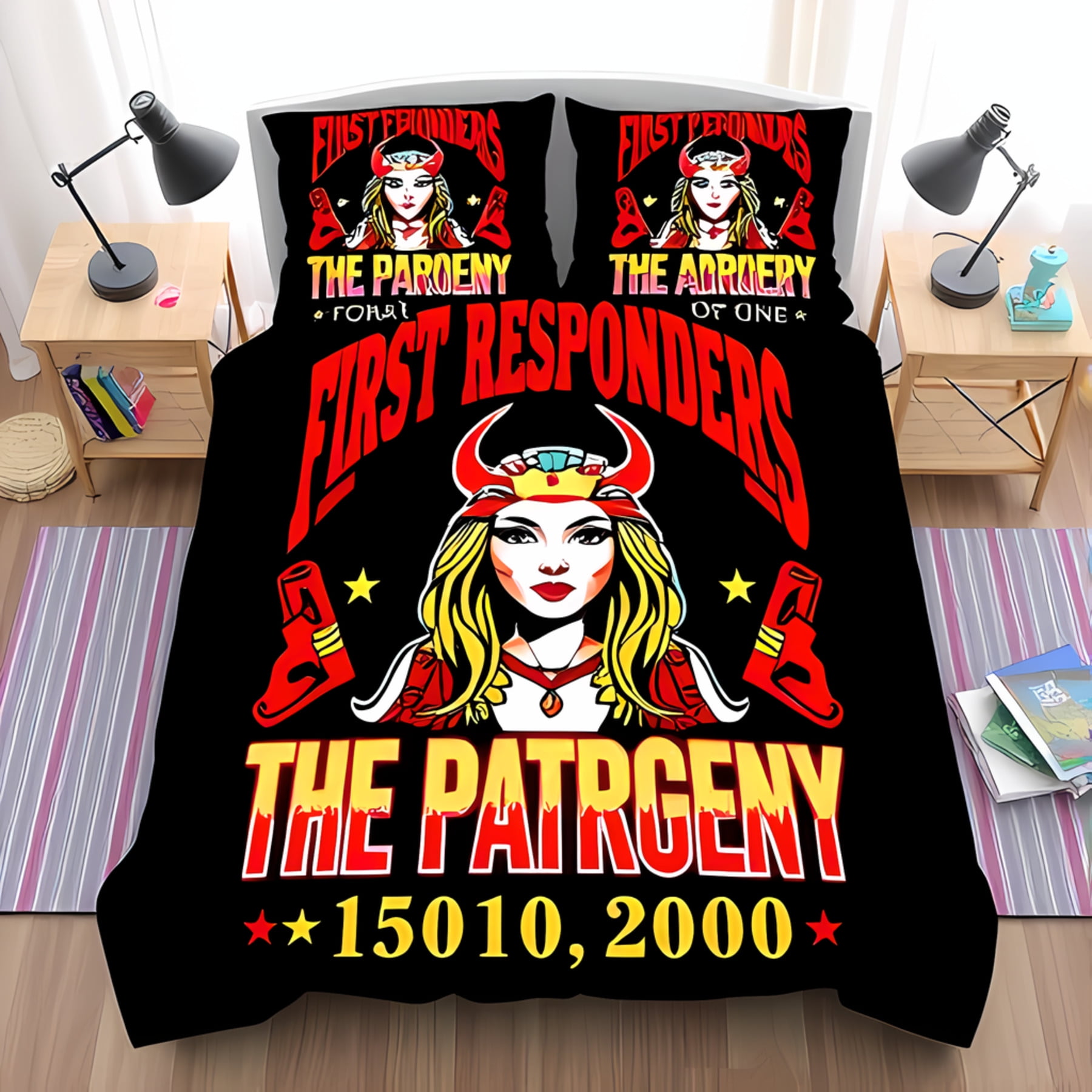 3-Piece Duvet Cover Set with Bold Female Figure Design Horned and ...