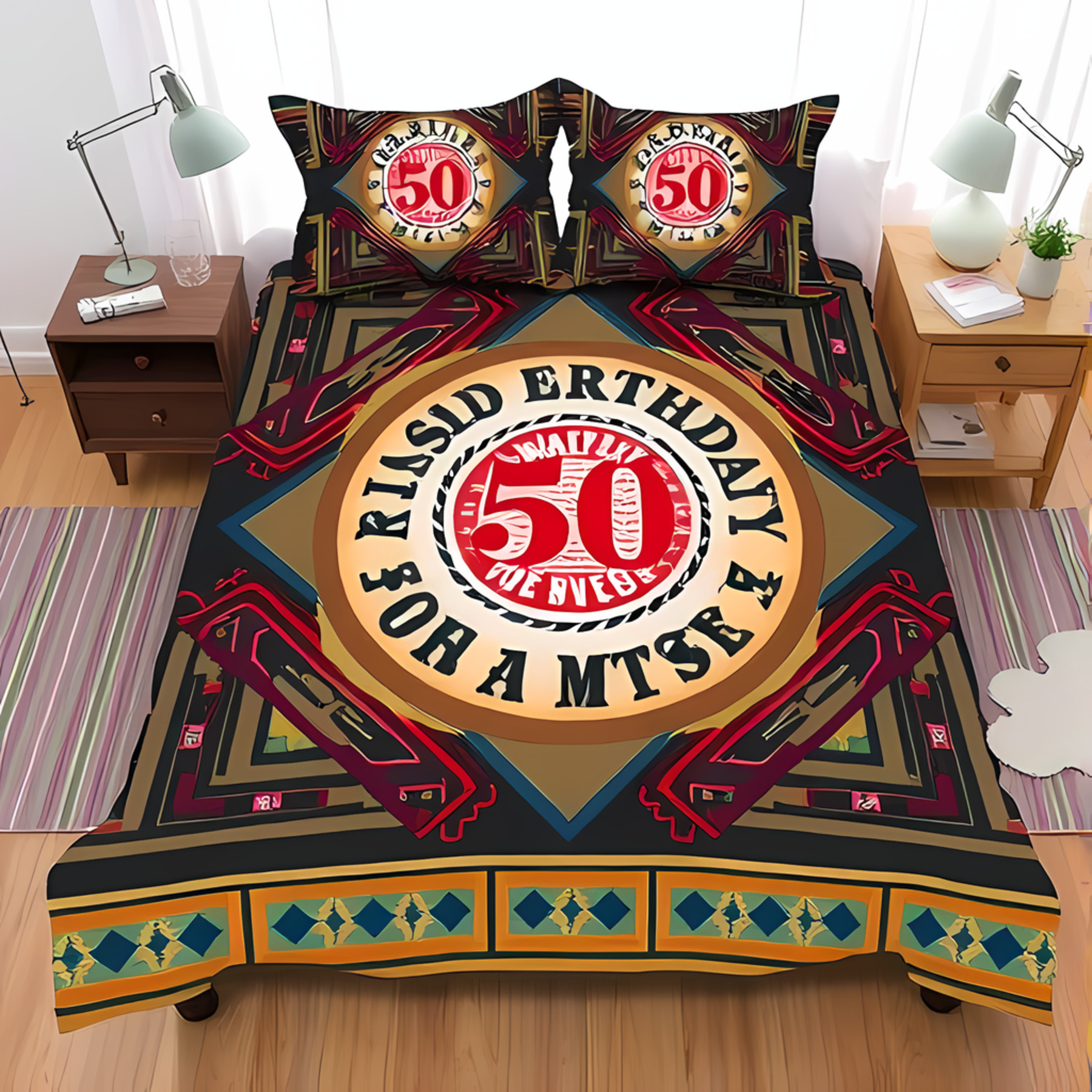 3-Piece Duvet Cover Set with Bold Geometric Pattern in Red Blue & Brown ...