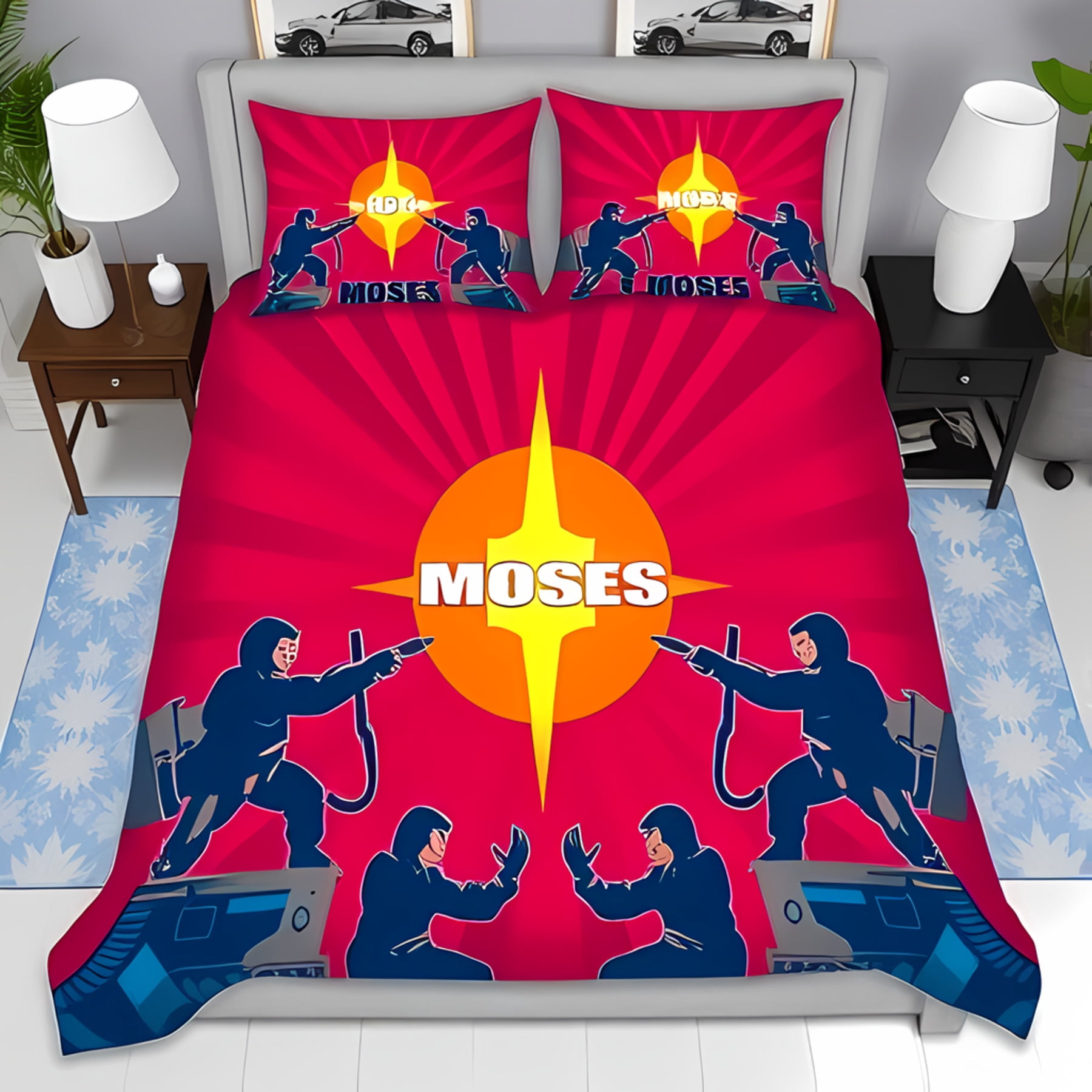 3-Piece Duvet Cover Set with Bold Graphic Design Featuring 'MOSES' in ...
