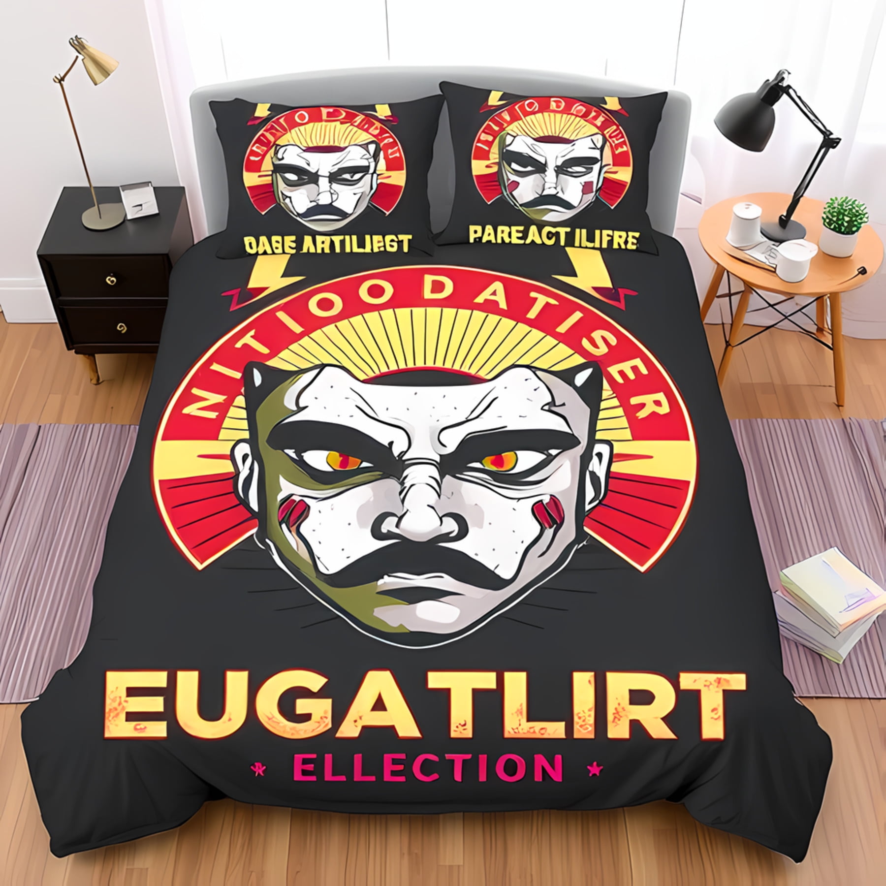 3-Piece Duvet Cover Set with Bold Graphic Design Featuring Stylized ...