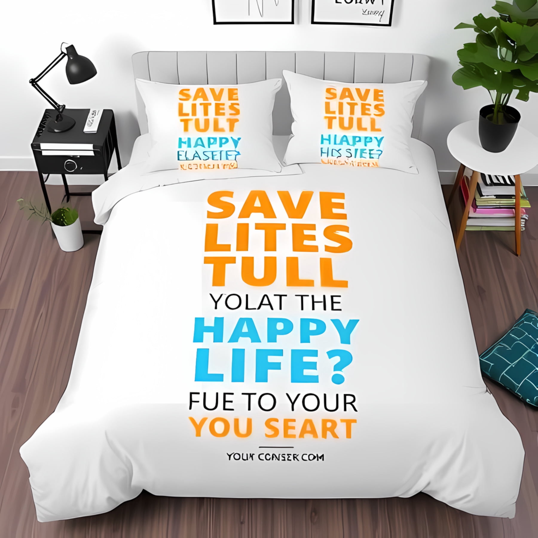 3-Piece Duvet Cover Set with Bold Graphic Design - "SAVE LITES TULL" in ...