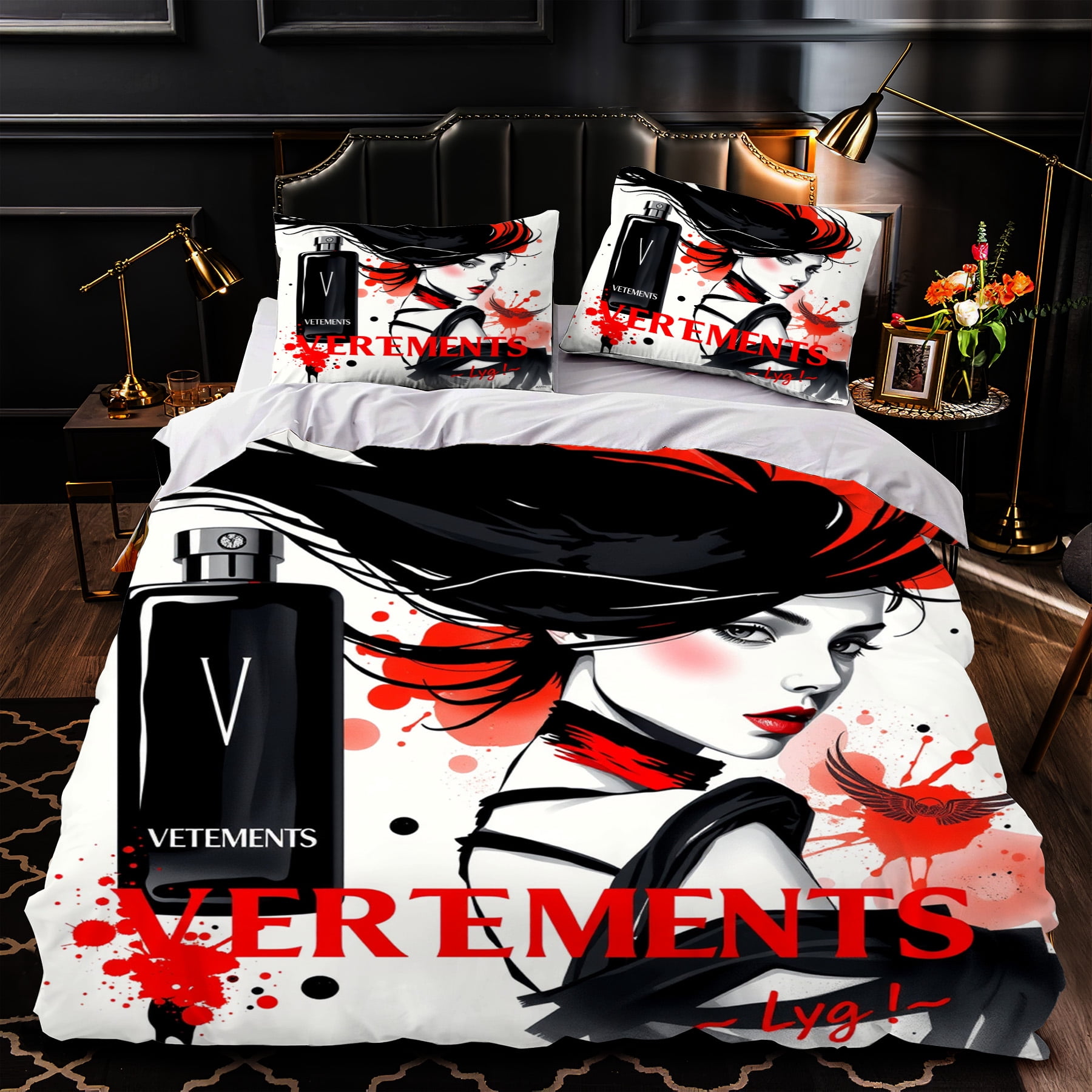3-Piece Duvet Cover Set with Bold Graphic Design of Flowing Hair Woman ...