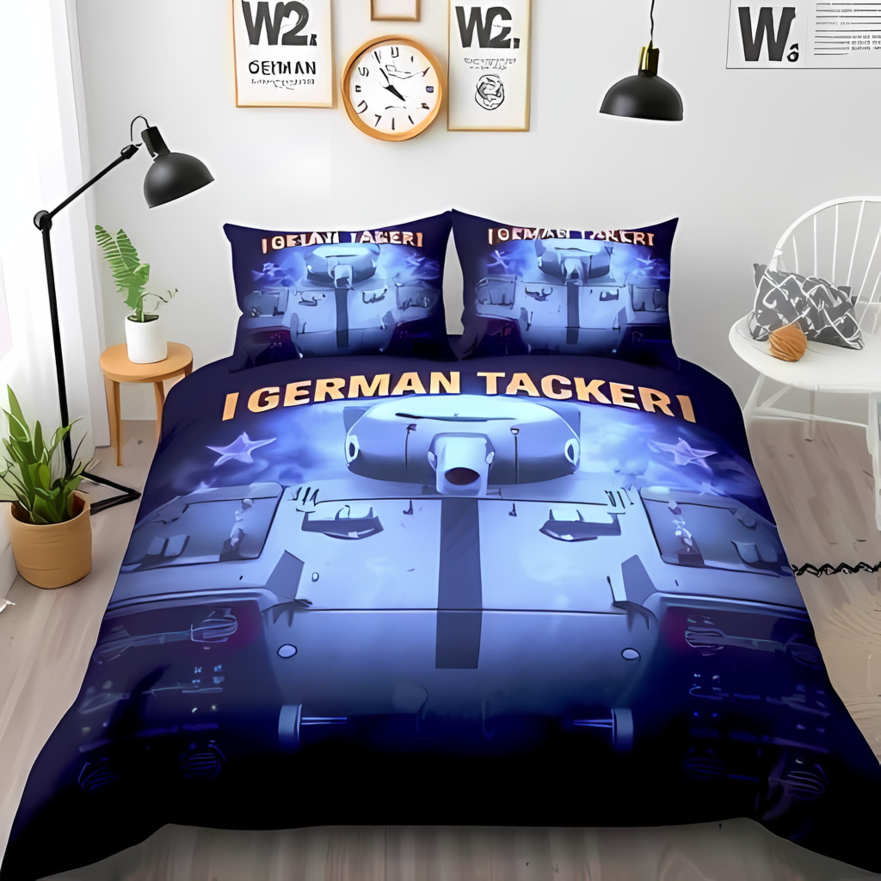 3-Piece Duvet Cover Set with Bold Graphic & " I GERMAN TACKER " Phrase ...