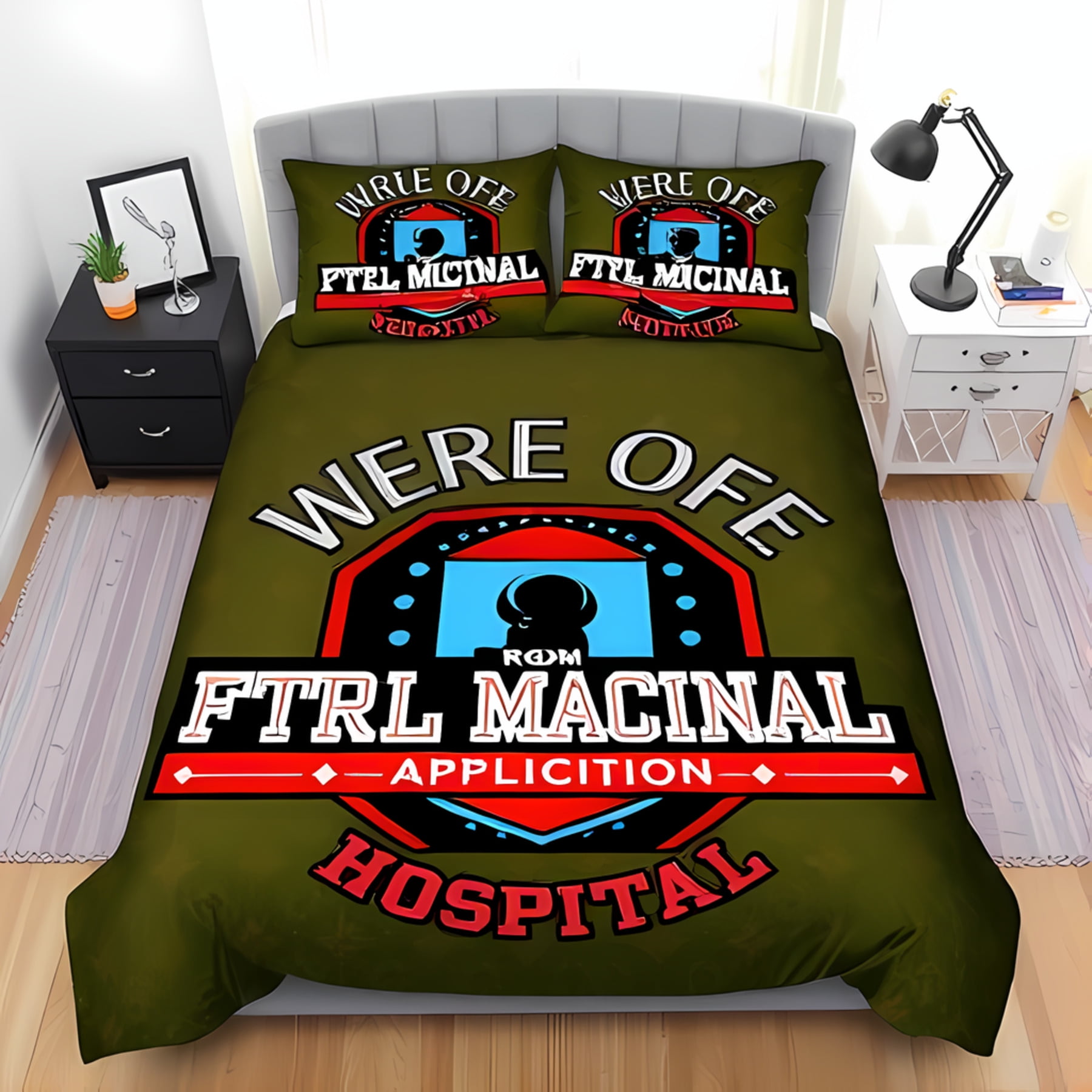 3-Piece Duvet Cover Set with Bold Graphic Typography " WERE OFE FTRL MACINAL " - Colorful ...