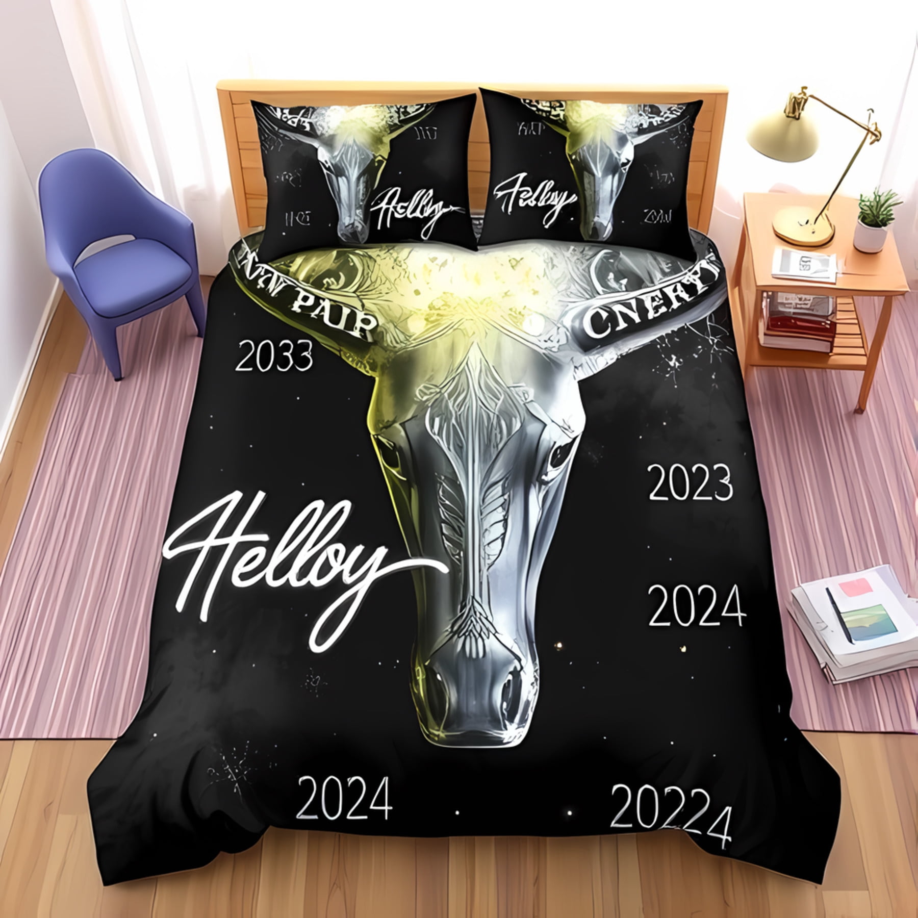 3-Piece Duvet Cover Set with Bold Head Design on Black Background ...