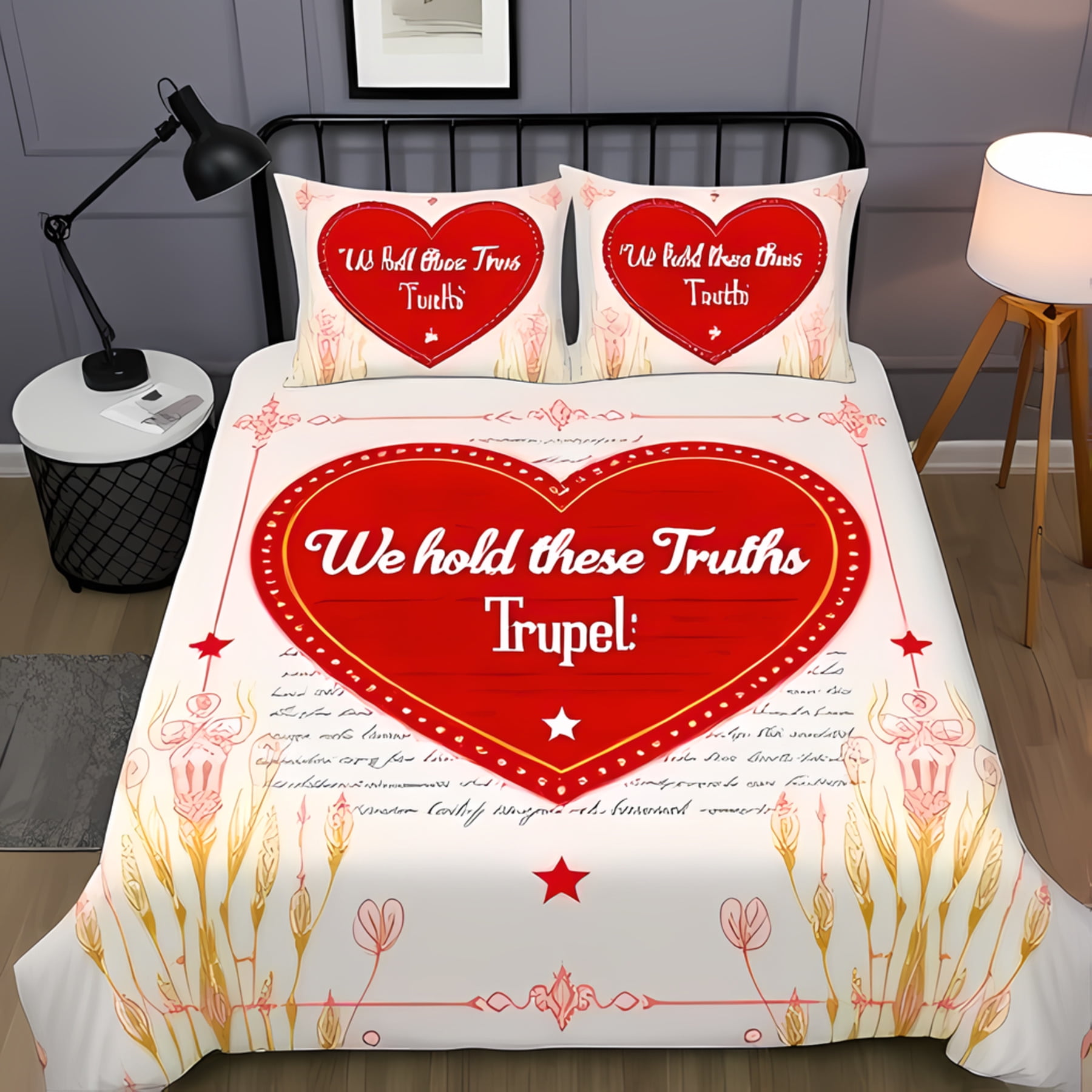 3-Piece Duvet Cover Set with Bold Heart Design & Elegant " We Hold ...