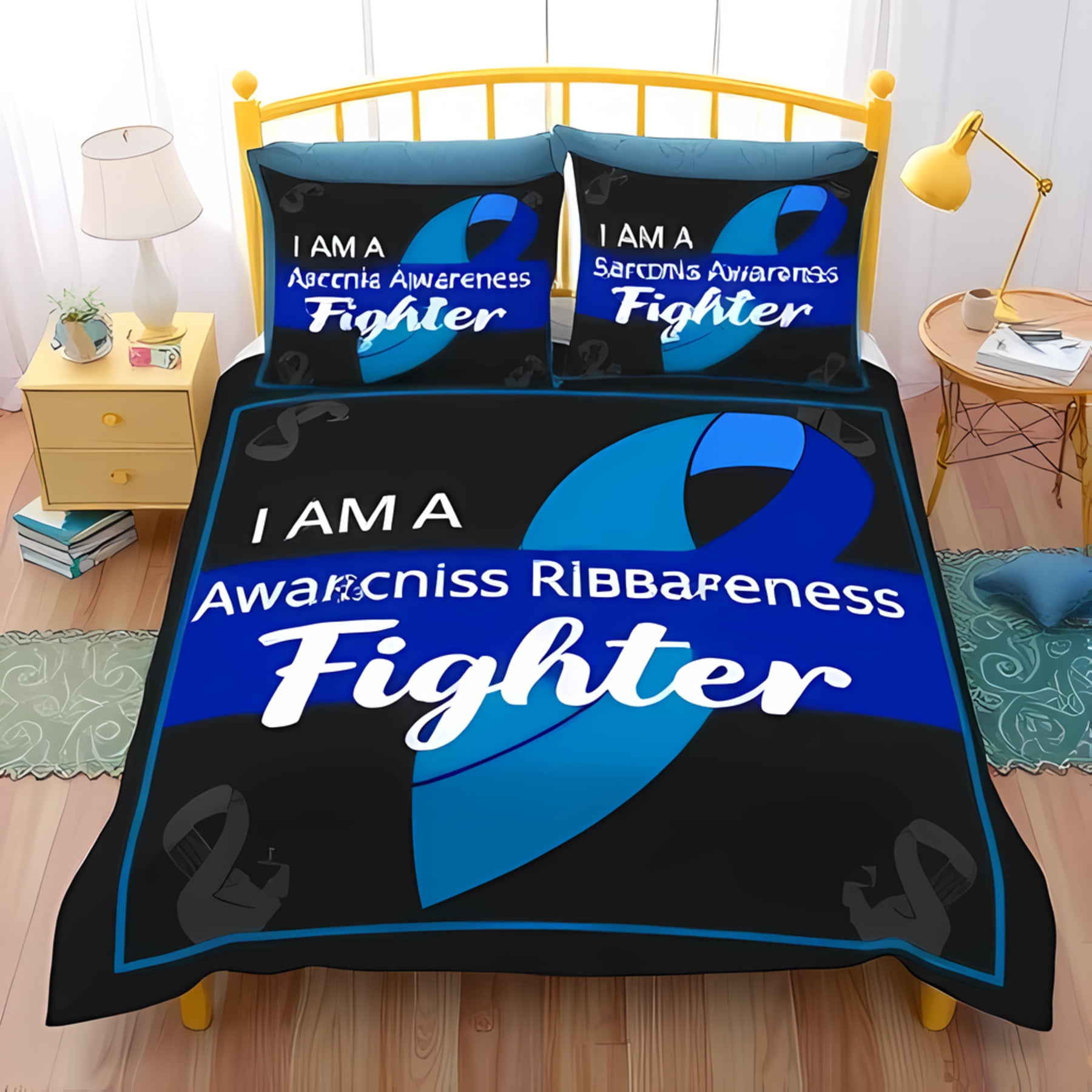 3-Piece Duvet Cover Set with Bold 'I AM A Awareness Ribbareness Fighter ...