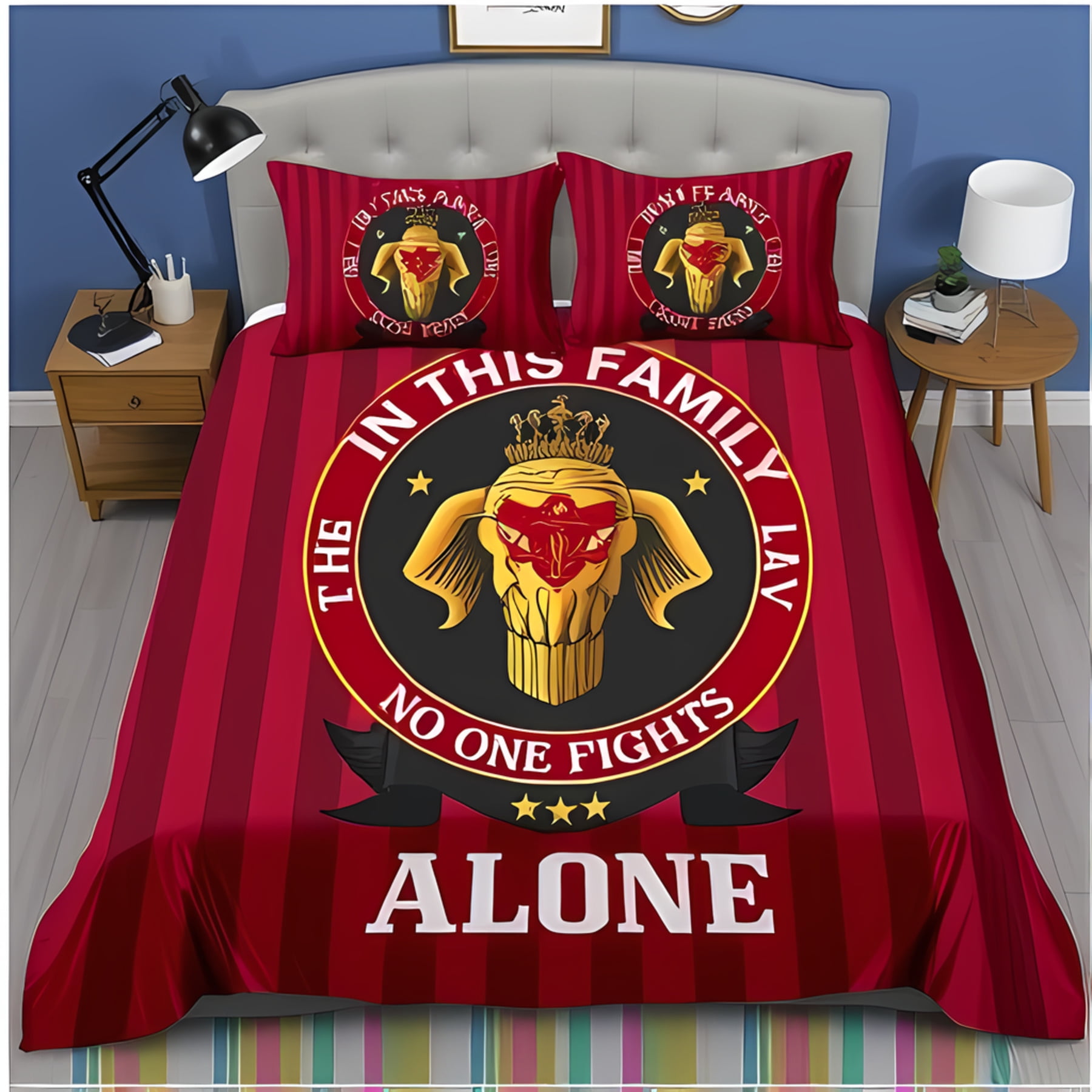 3-Piece Duvet Cover Set with Bold - "In This Family No One Fights Alone ...